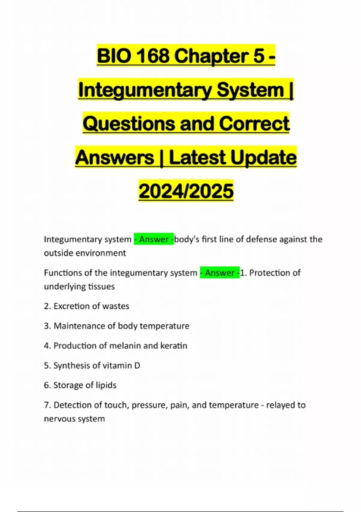 BIO 168 Chapter 5 - Integumentary System | Questions and Correct ...