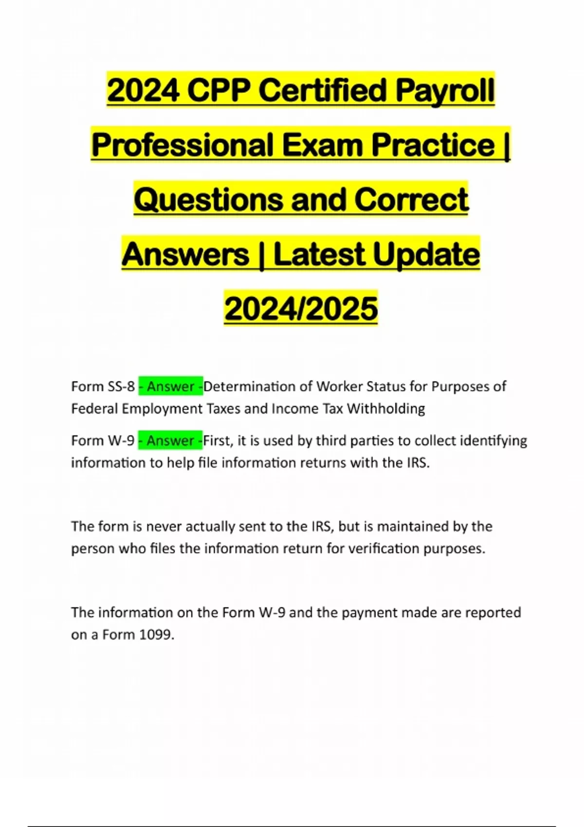 2024 CPP Certified Payroll Professional Exam Practice | Questions and ...