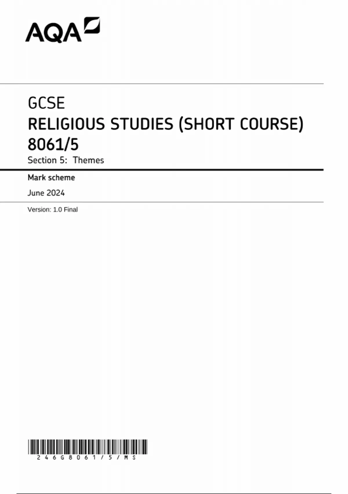 2024 AQA GCSE RELIGIOUS STUDIES (SHORT COURSE) MARK SCHEME SECTION 5 ...