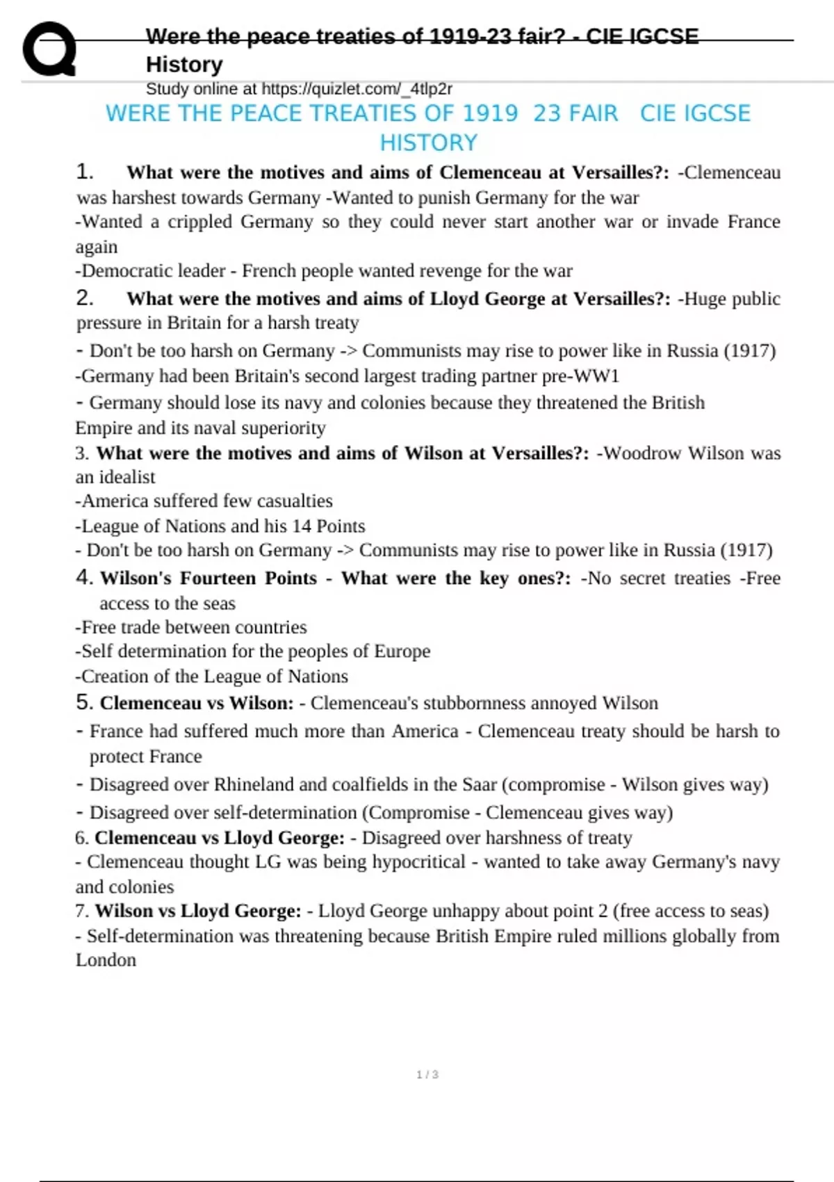 WERE THE PEACE TREATIES OF 1919 23 FAIR CIE IGCSE HISTORY - CIE IGCSE ...