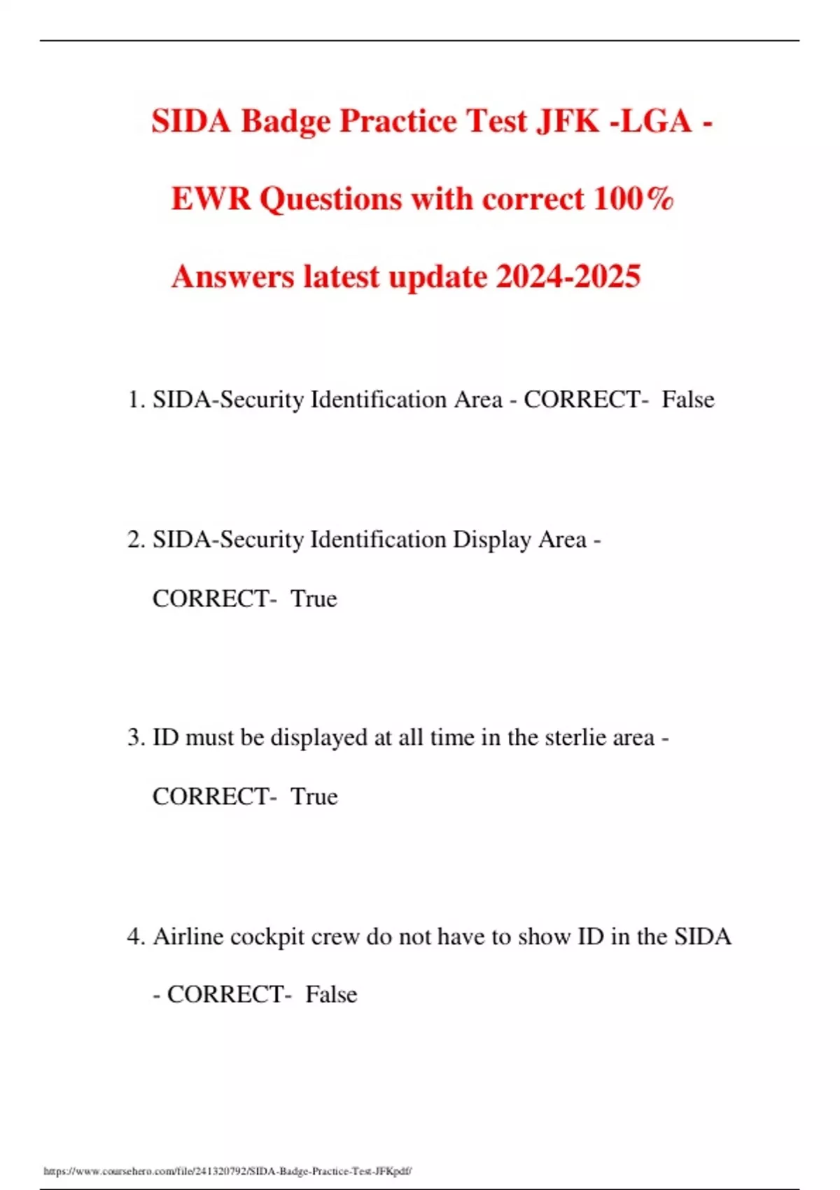 SIDA Badge Practice Test JFK -LGA - EWR Questions with correct 100 ...