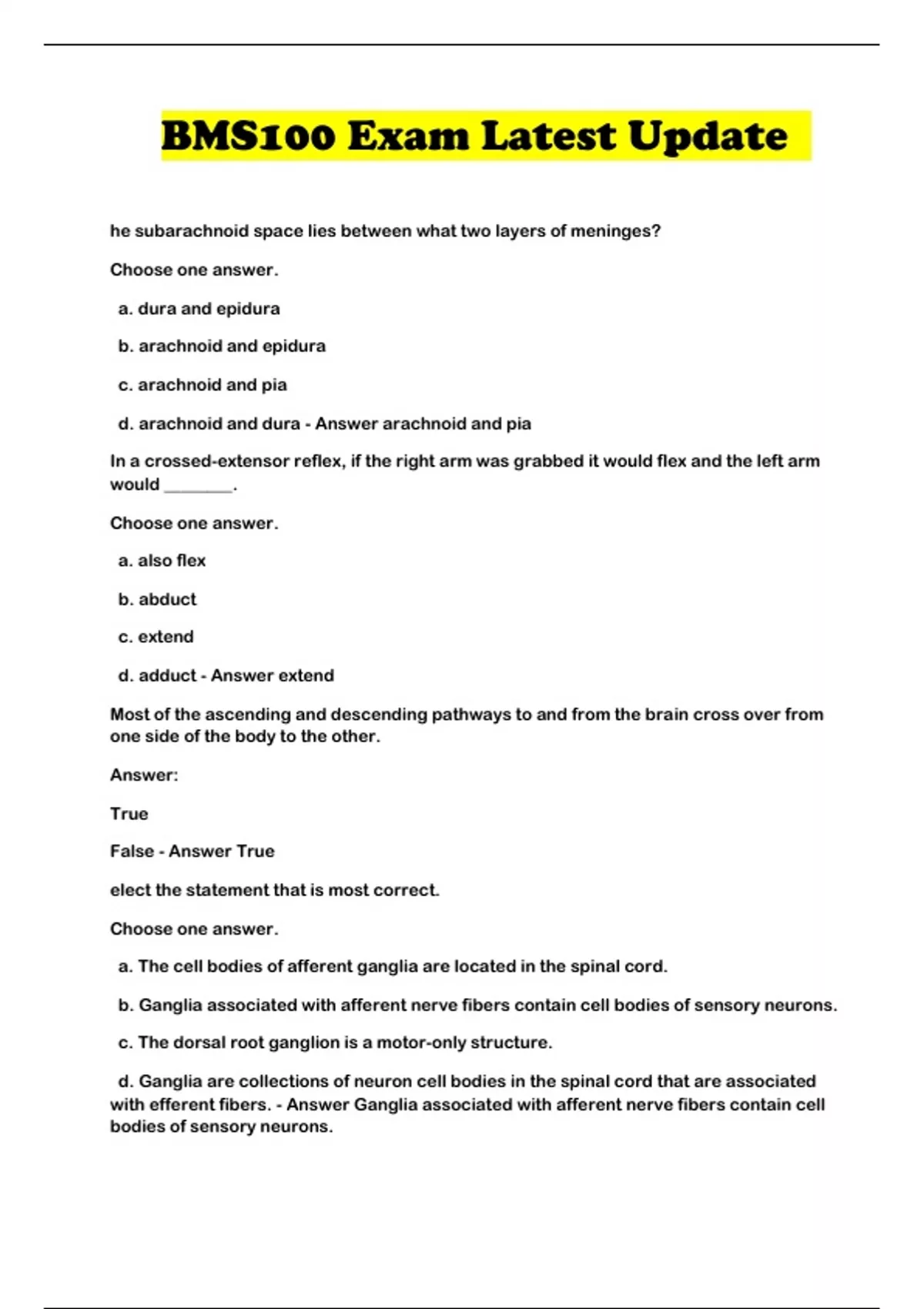 BMS 100 PACKAGED EXAMS STUDY SET @ - Stuvia US