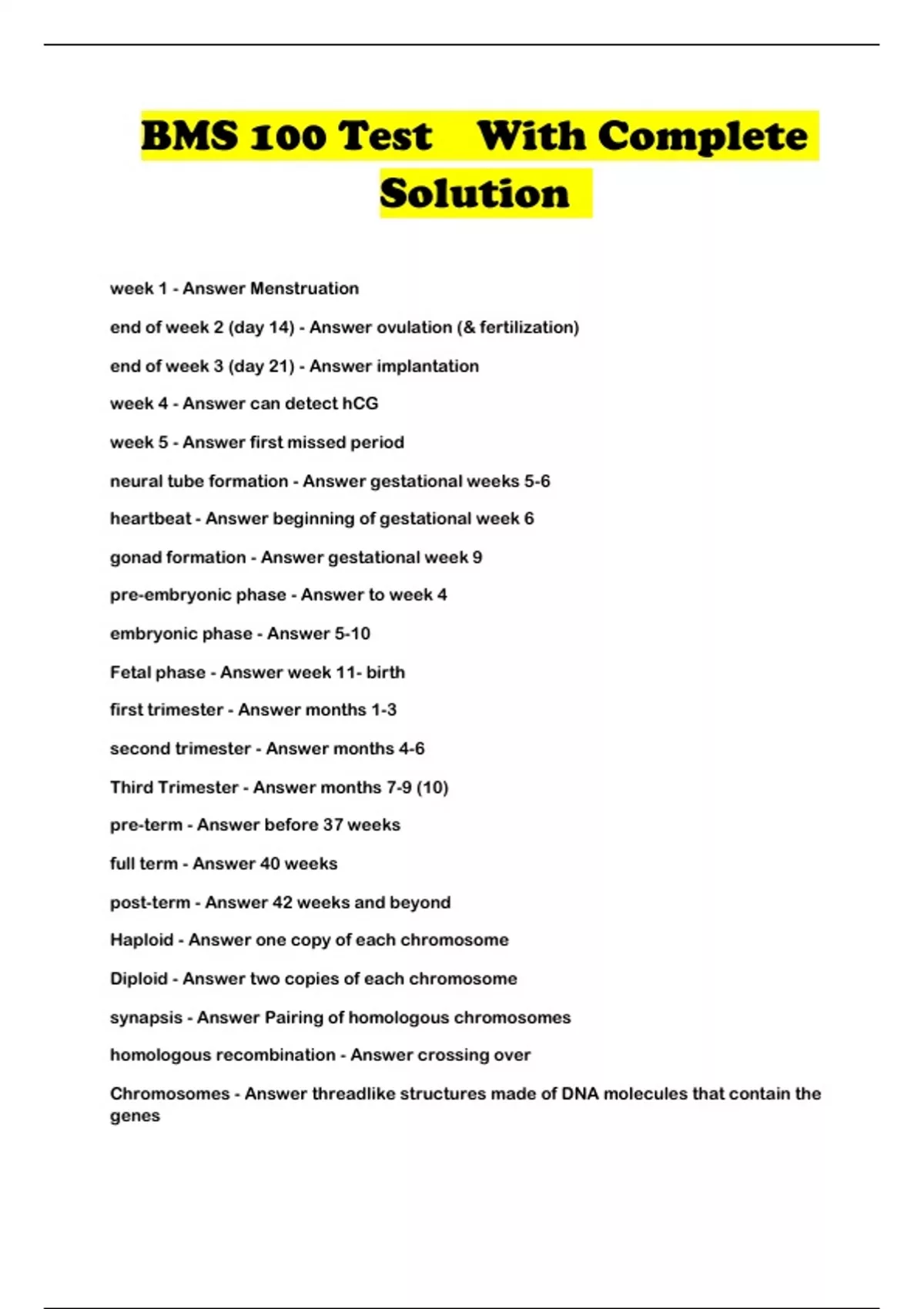 BMS 100 Test With Complete Solution - BMS 100 - Stuvia US