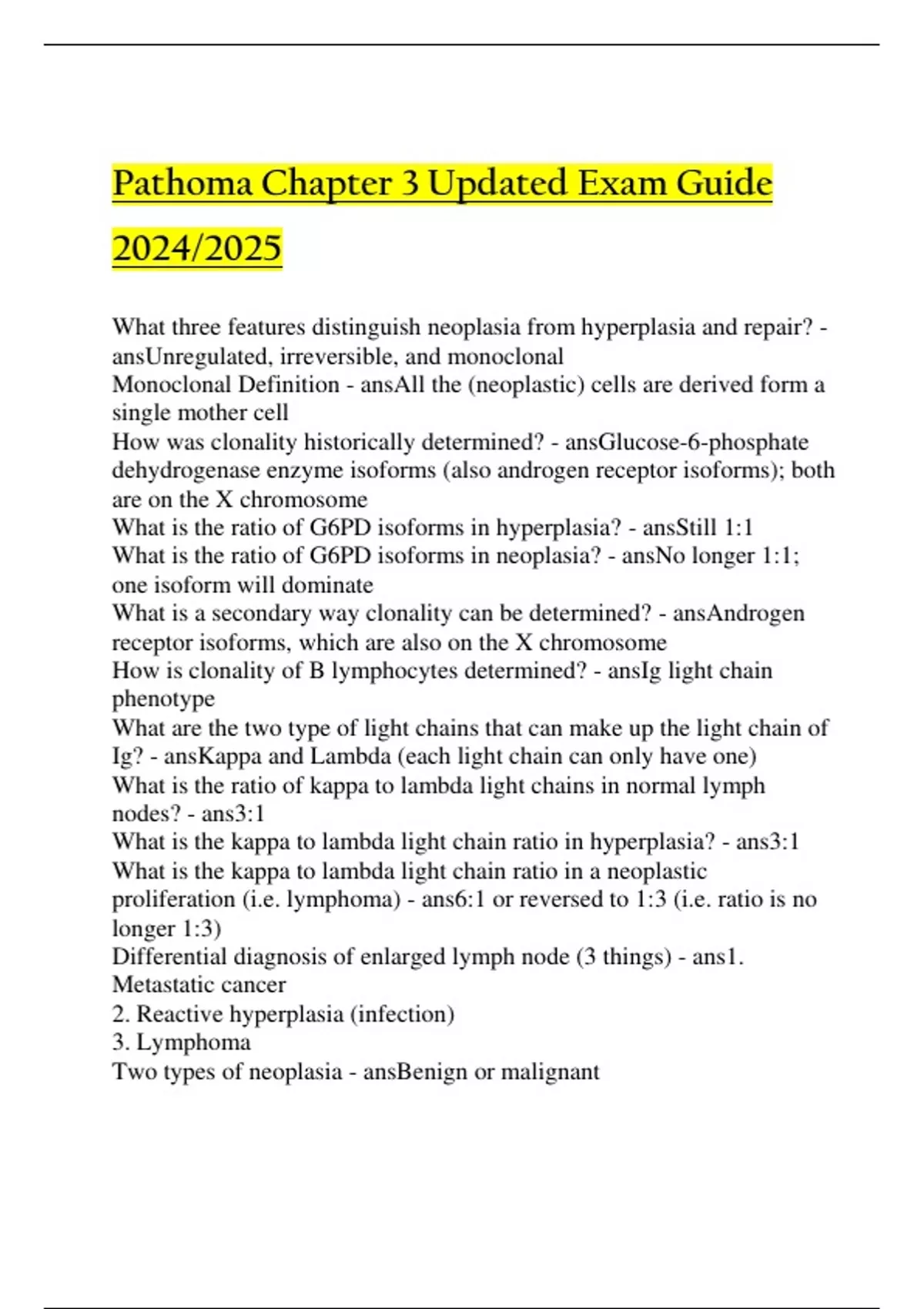 Pathoma Chapter 3 Updated Exam Guide 2024/2025 - Nursing associated - Stuvia US