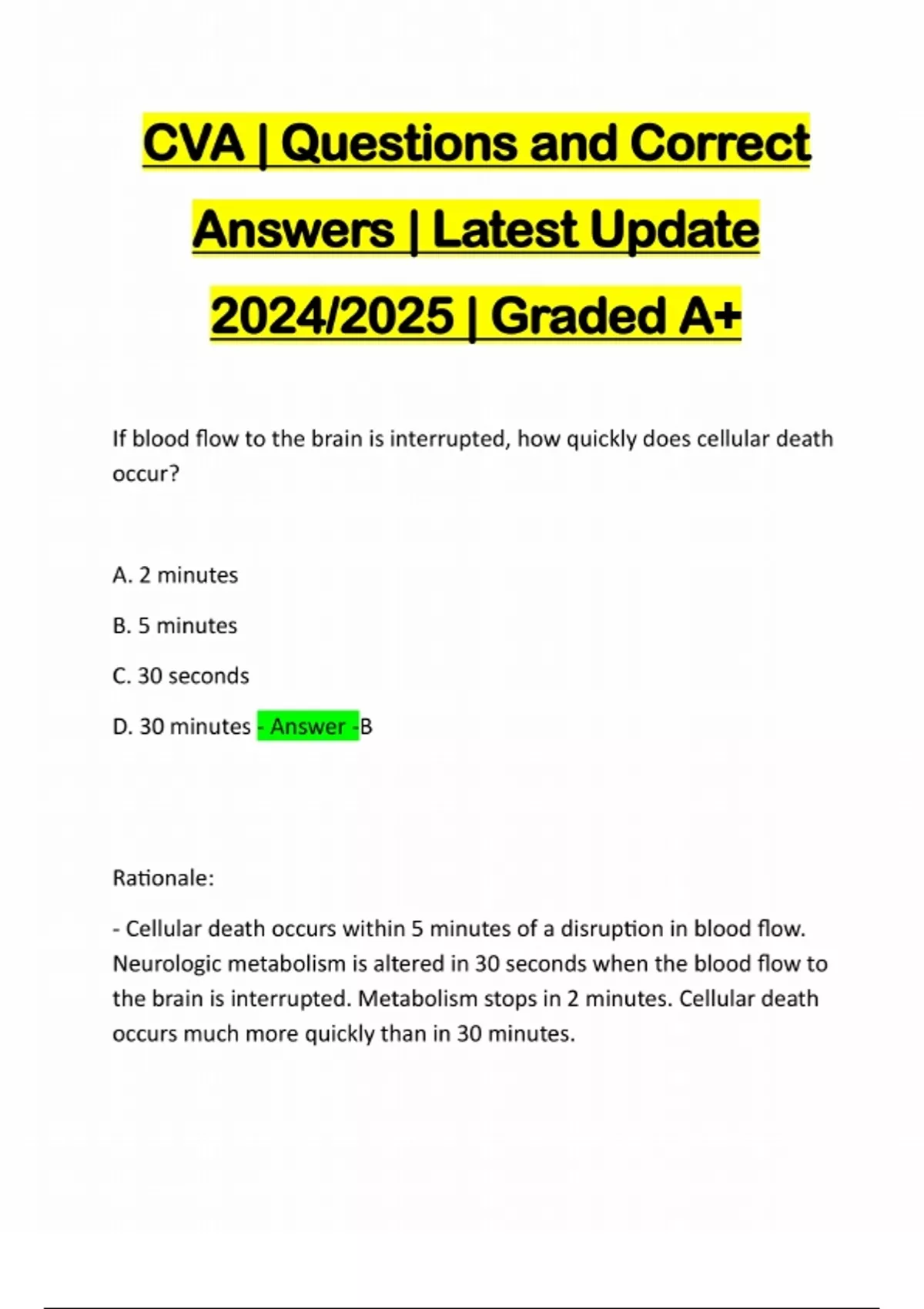 CVA | Questions and Correct Answers | Latest Update 2024/2025 | Graded ...