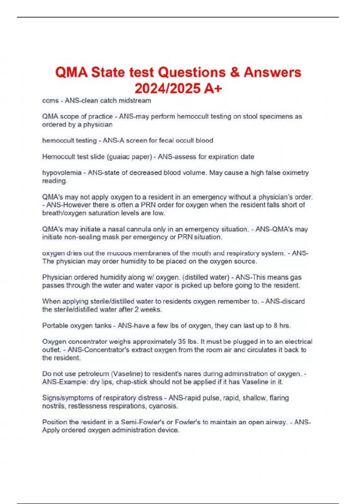 QMA State test Questions & Answers 2024/2025 A+ - QMA - Stuvia US