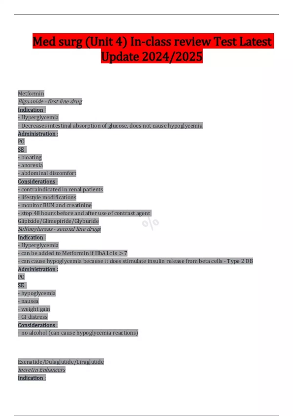 Med surg (Unit 4) In-class review Test Latest Update 2024/2025 ...