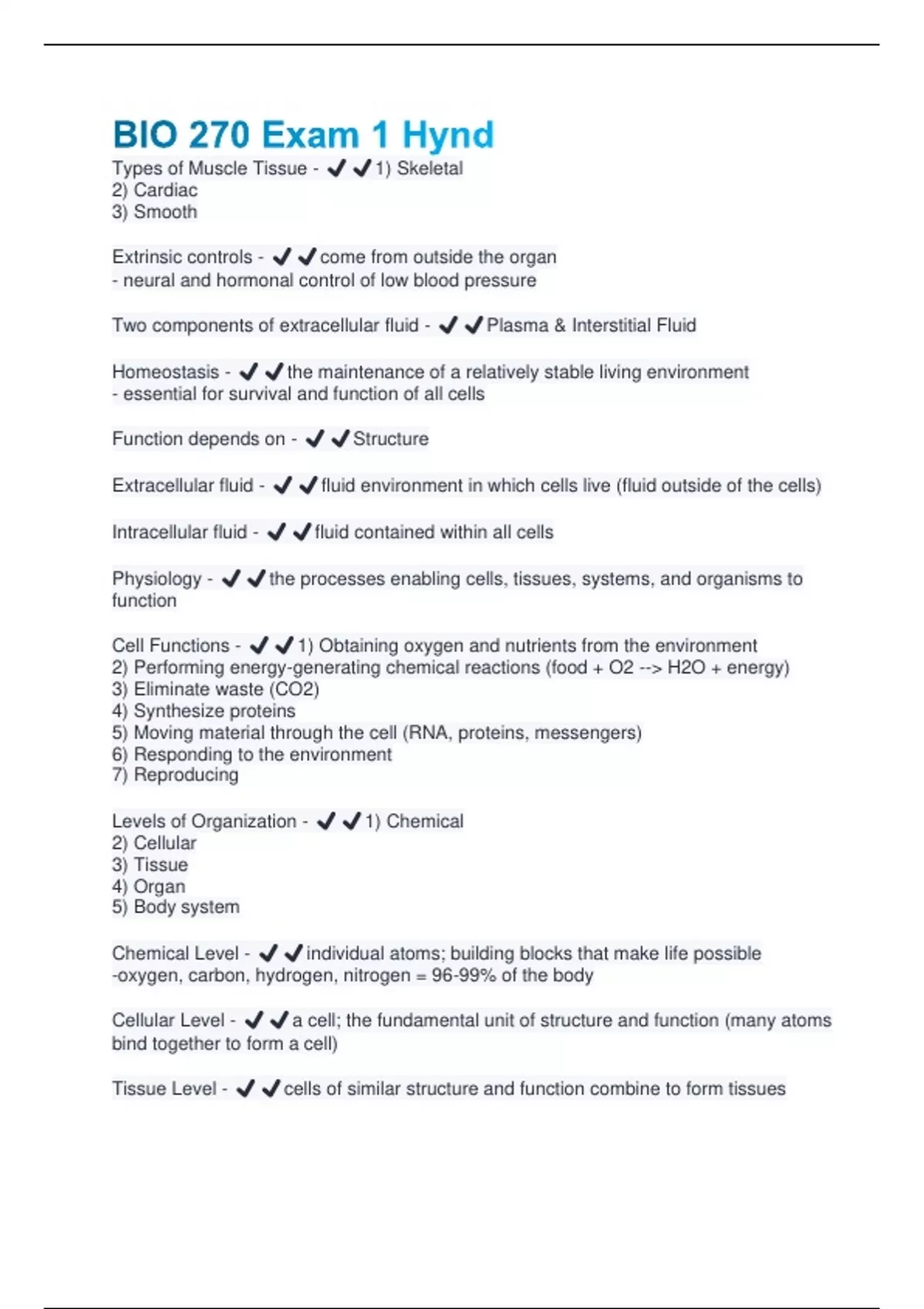 BIO 270 Exam 1 Hynd (Graded A+ actual test) - BIO 270 Hynd - Stuvia US