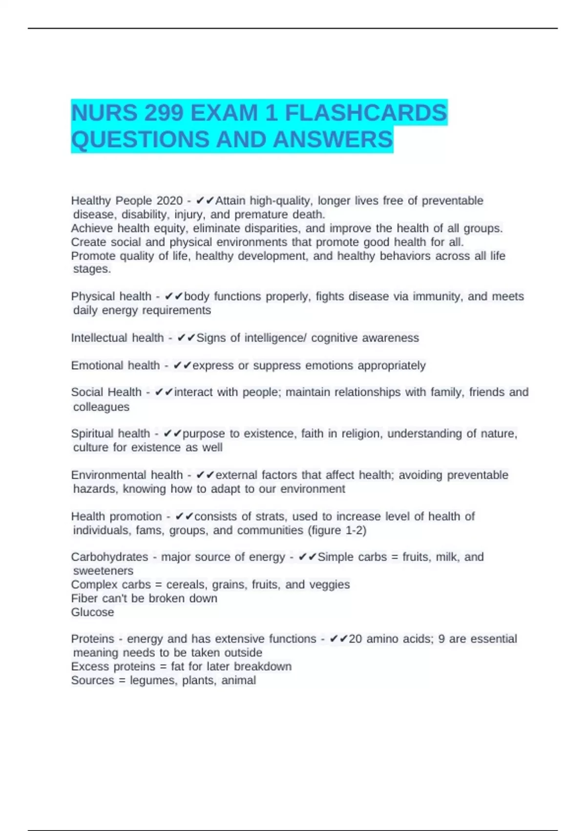 NURS 299 EXAM 1 FLASHCARDS QUESTIONS AND ANSWERS - NURS 299 - Stuvia US