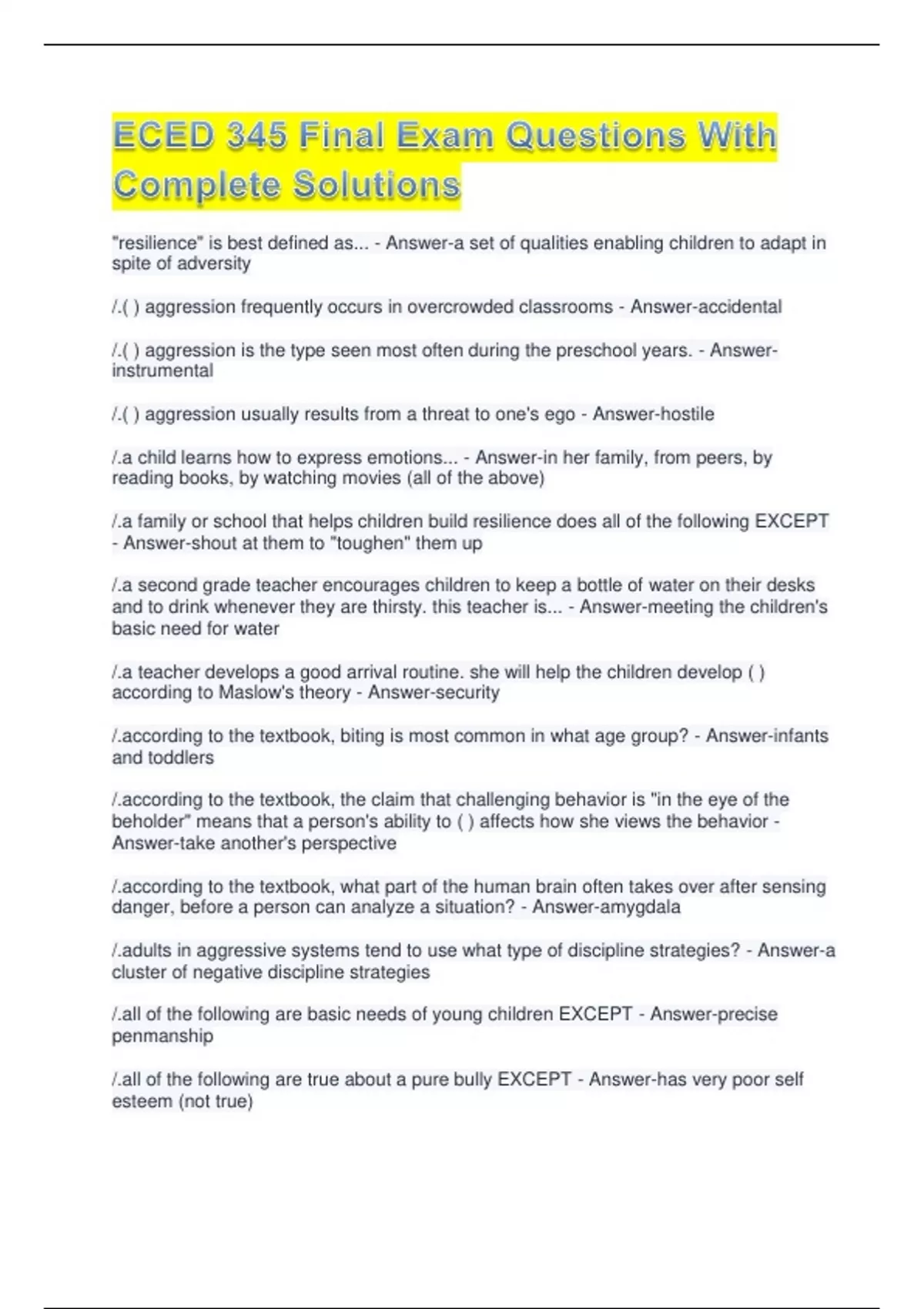 ECED 345 Final Exam Questions With Complete Solutions - ECED 345 - Stuvia US