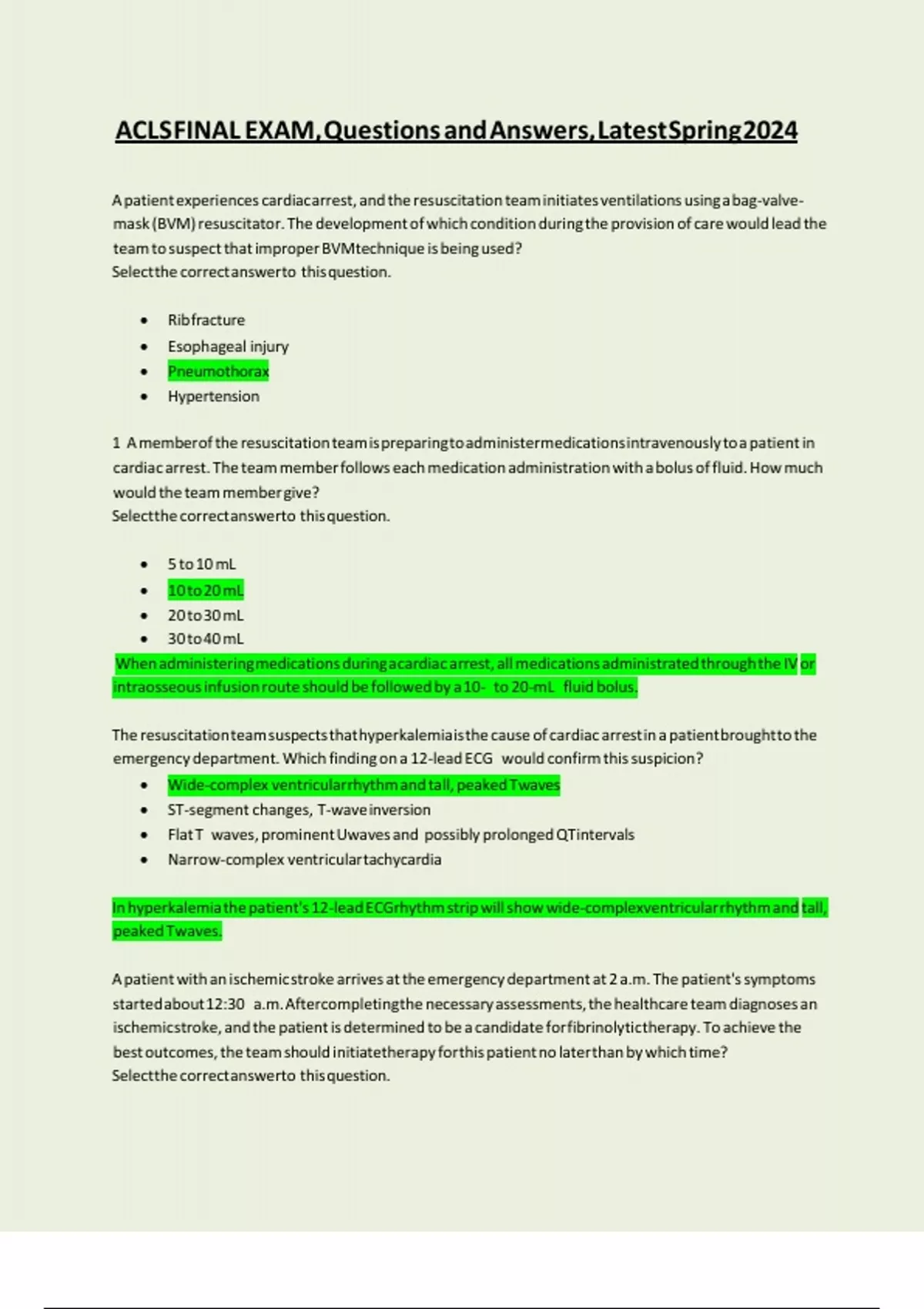 ACLS FINAL EXAM, (Latest 2024 / 2025 ) Actual Questions and Answers ...