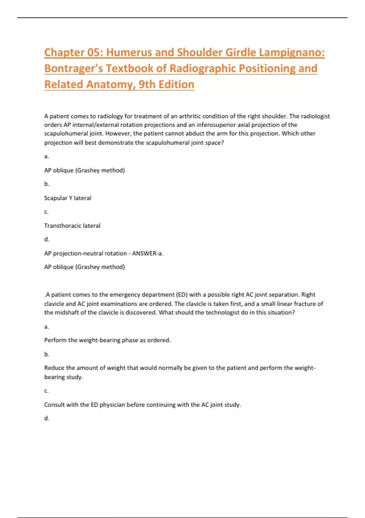 Chapter 05: Humerus and Shoulder Girdle Lampignano: Bontrager's Textbook of Radiographic ...