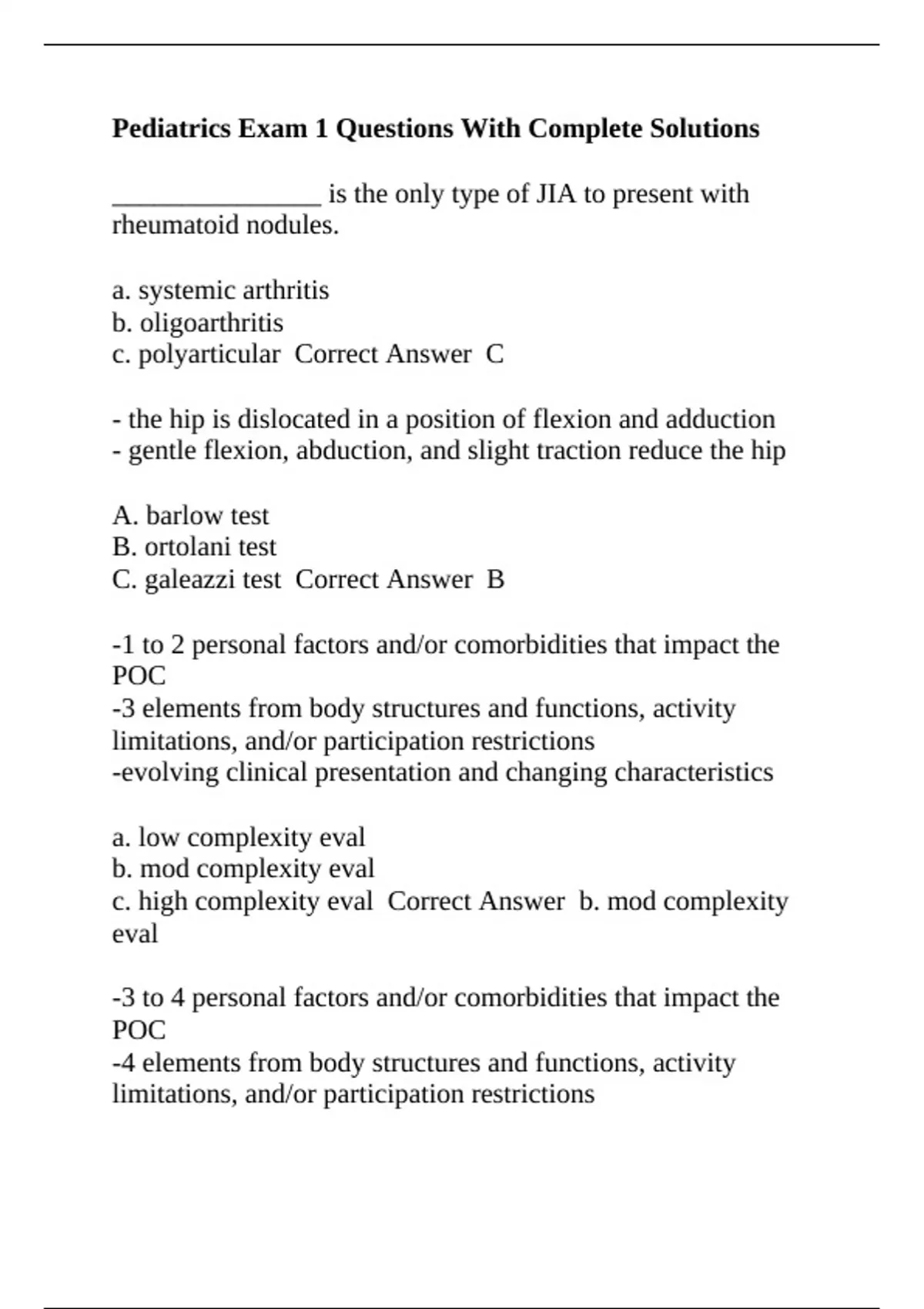 Pediatrics Exam 1 Questions With Complete Solutions - Pediatrics ...