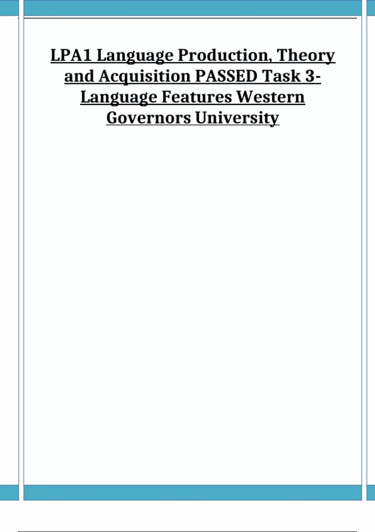 LPA1 Language Production, Theory and Acquisition PASSED Task 3- Language Features Western ...