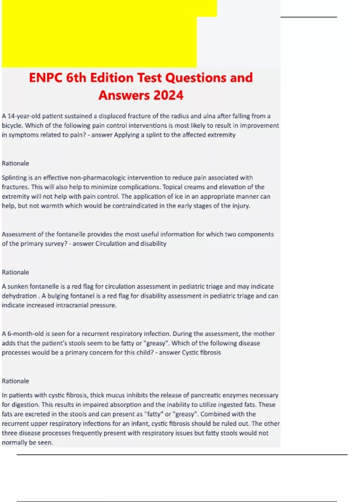 ENPC 6th Edition Test Questions and Answers 2024 - Advance nursing ...