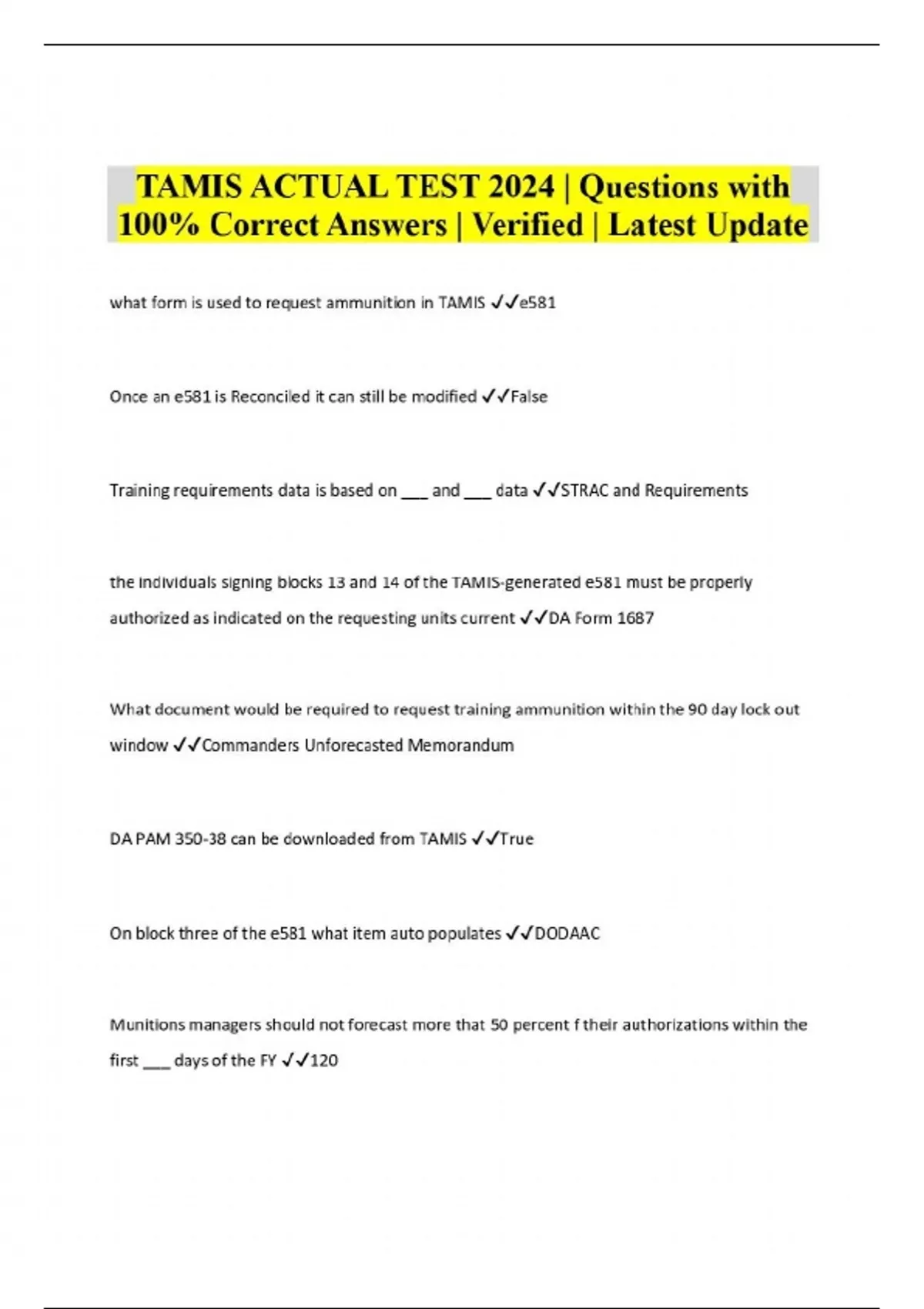 TAMIS ACTUAL TEST 2024 | Questions with 100% Correct Answers | Verified ...