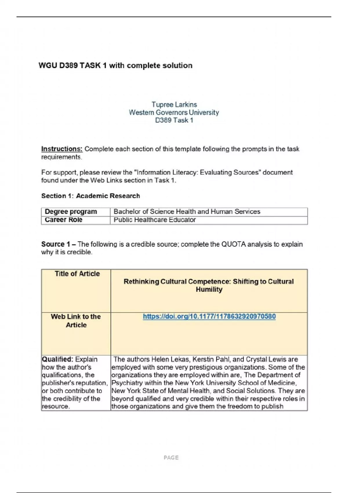 WGU D389 TASK 1 with complete solution - Learning Strategies in Higher ...