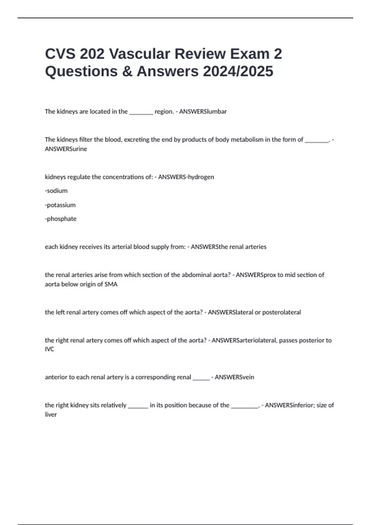 CVS 202 Vascular Review Exam 2 Questions & Answers 2024/2025 - CVS 202 ...