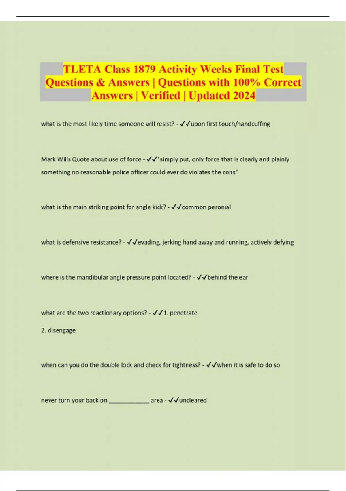 TLETA Class 1879 Activity Weeks Final Test Questions & Answers ...