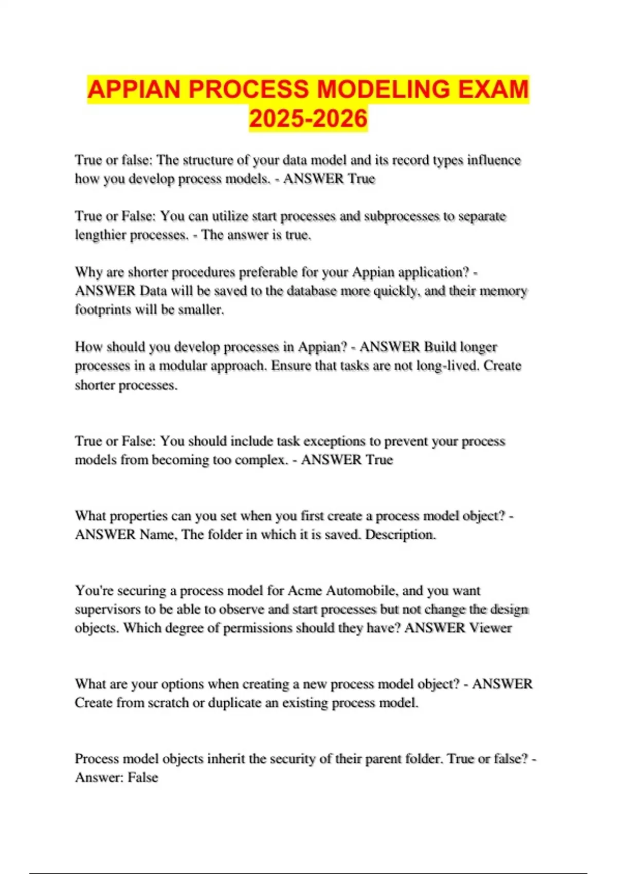 APPIAN PROCESS MODELING EXAM - APPIAN PROCESS MODELING - Stuvia US