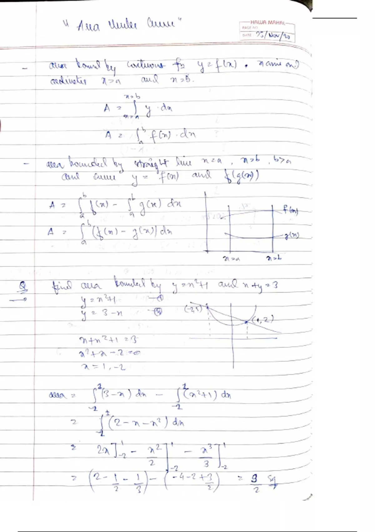 Area Under Curve notes by JEE Adv 2023 topper - JEE - Stuvia US