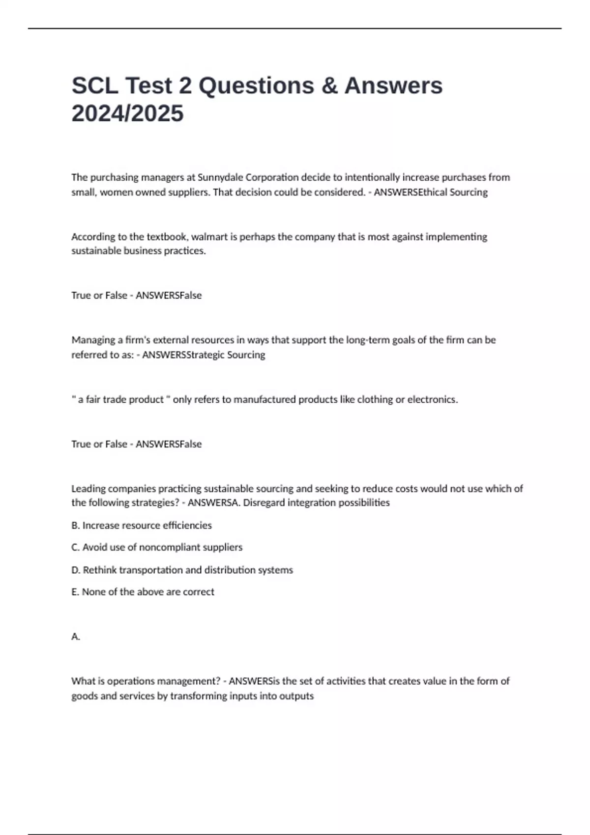 SCL Test 2 Questions & Answers 2024/2025 - SCL - Stuvia US
