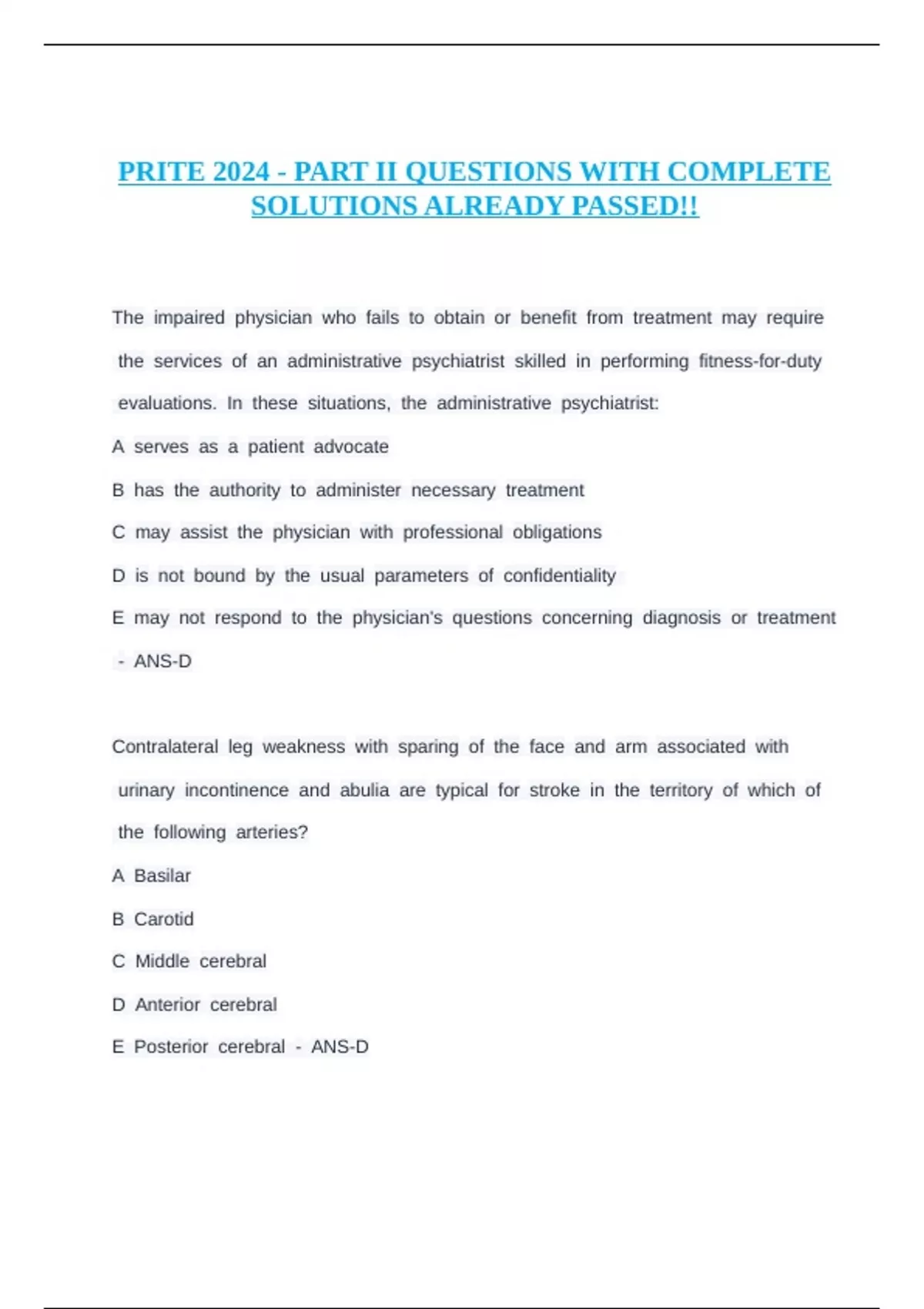 PRITE 2024 - PART II QUESTIONS WITH COMPLETE SOLUTIONS ALREADY PASSED ...