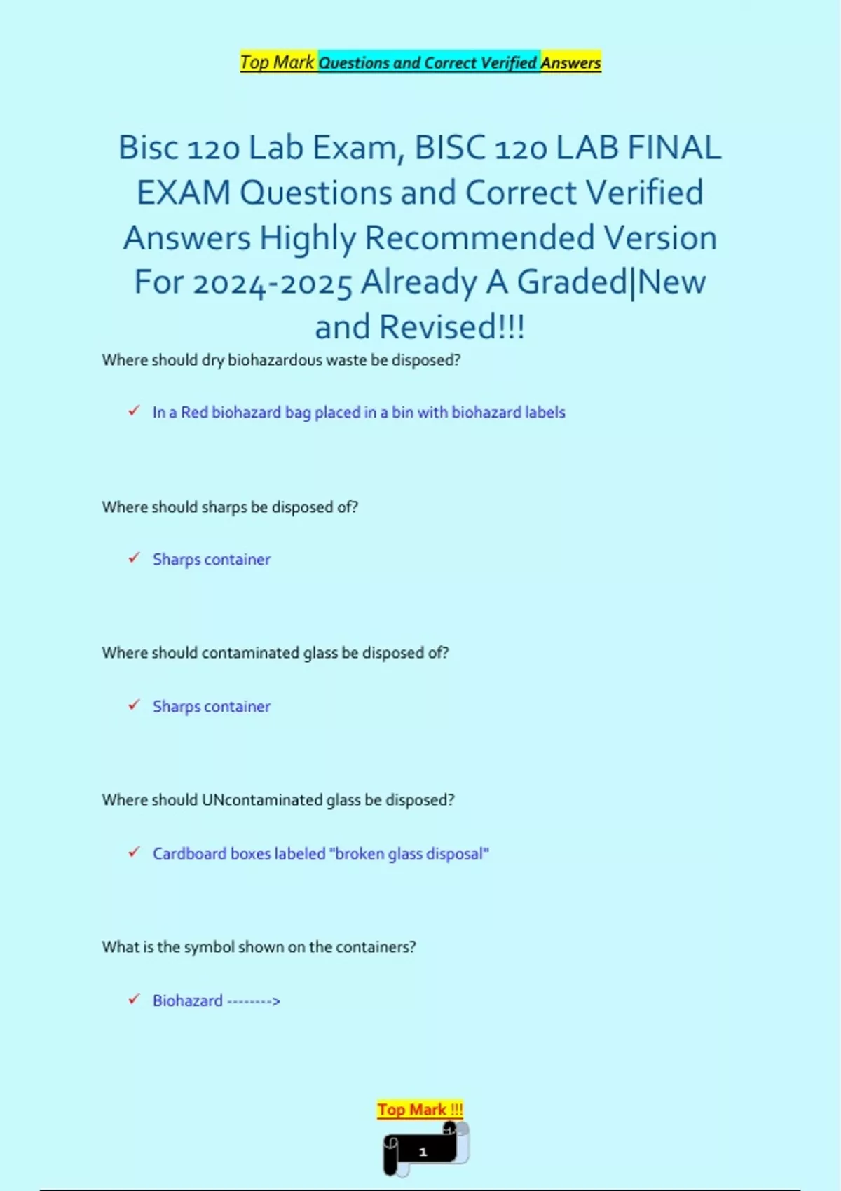 Bisc 120 Lab Exam, BISC 120 LAB FINAL EXAM Questions and Correct ...