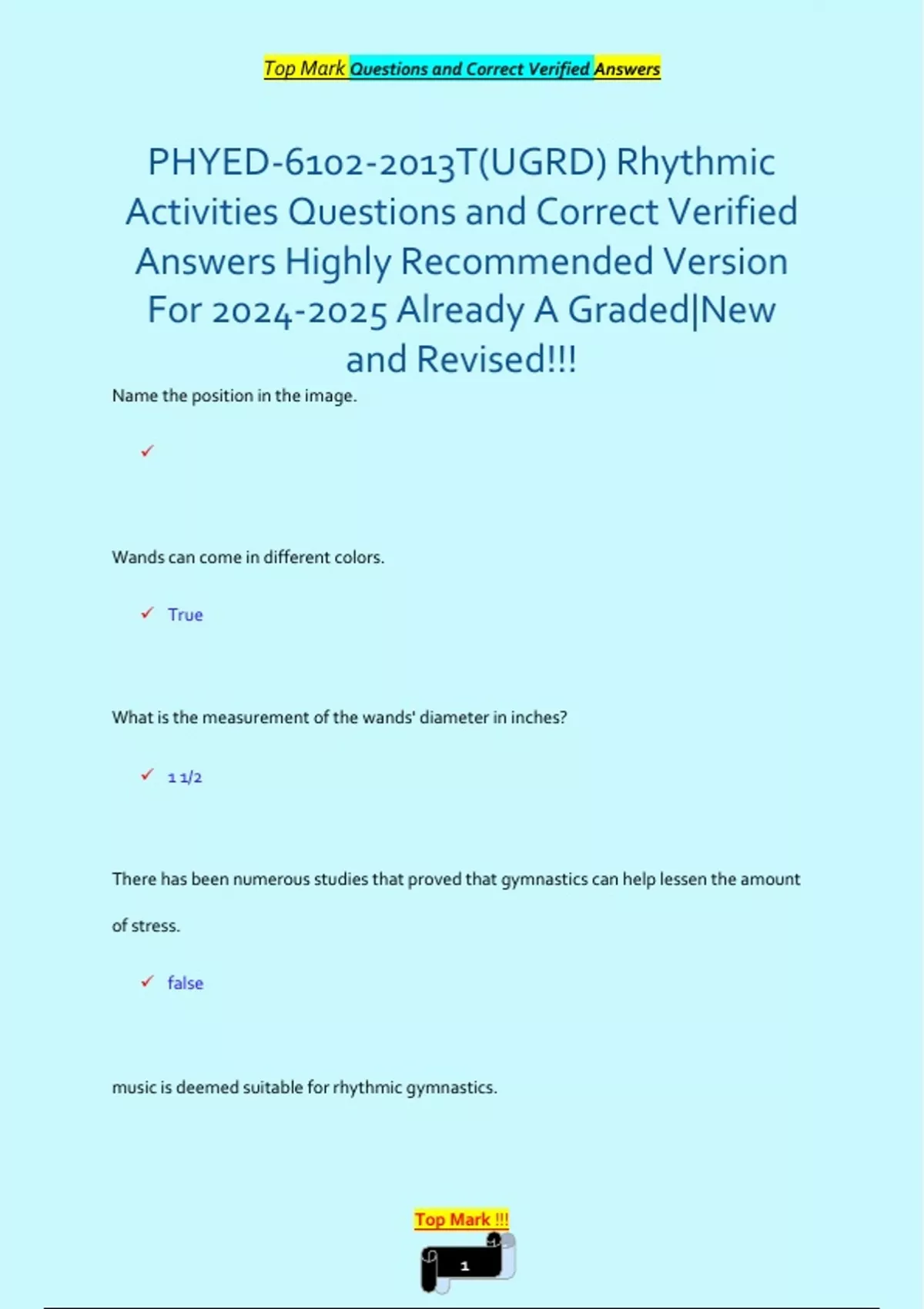 PHYED-T(UGRD) Rhythmic Activities Questions and Correct Verified ...