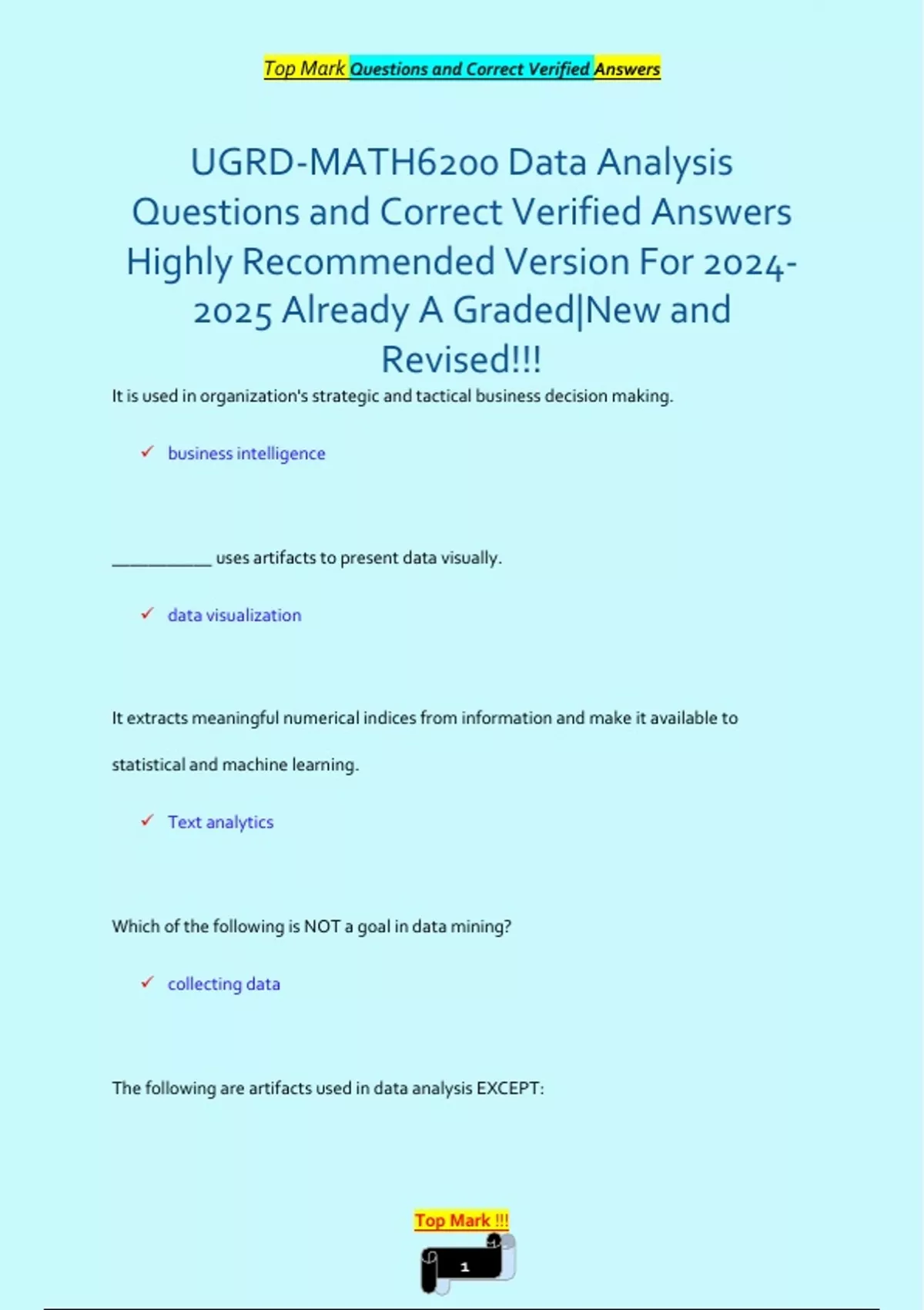 UGRD-MATH6200 Data Analysis Questions and Correct Verified Answers Highly Recommended Version ...