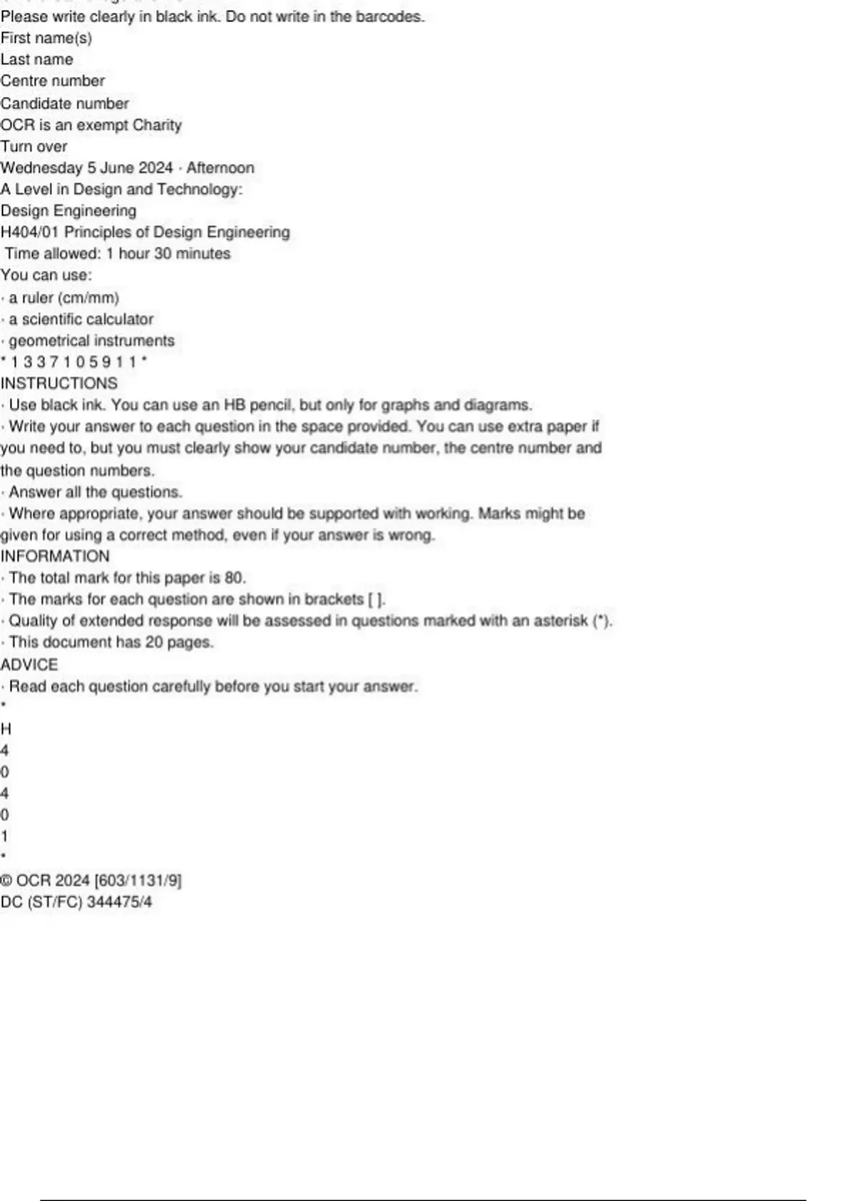 OCR Design and Technology: Design Engineering (A Level) H404_01 ...