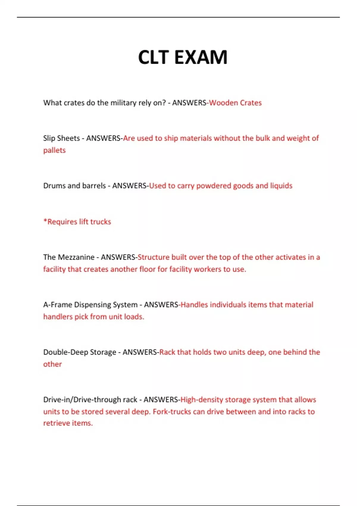 CLT EXAM QUESTIONS AND ANSWERS 2024 - CLT - Stuvia US