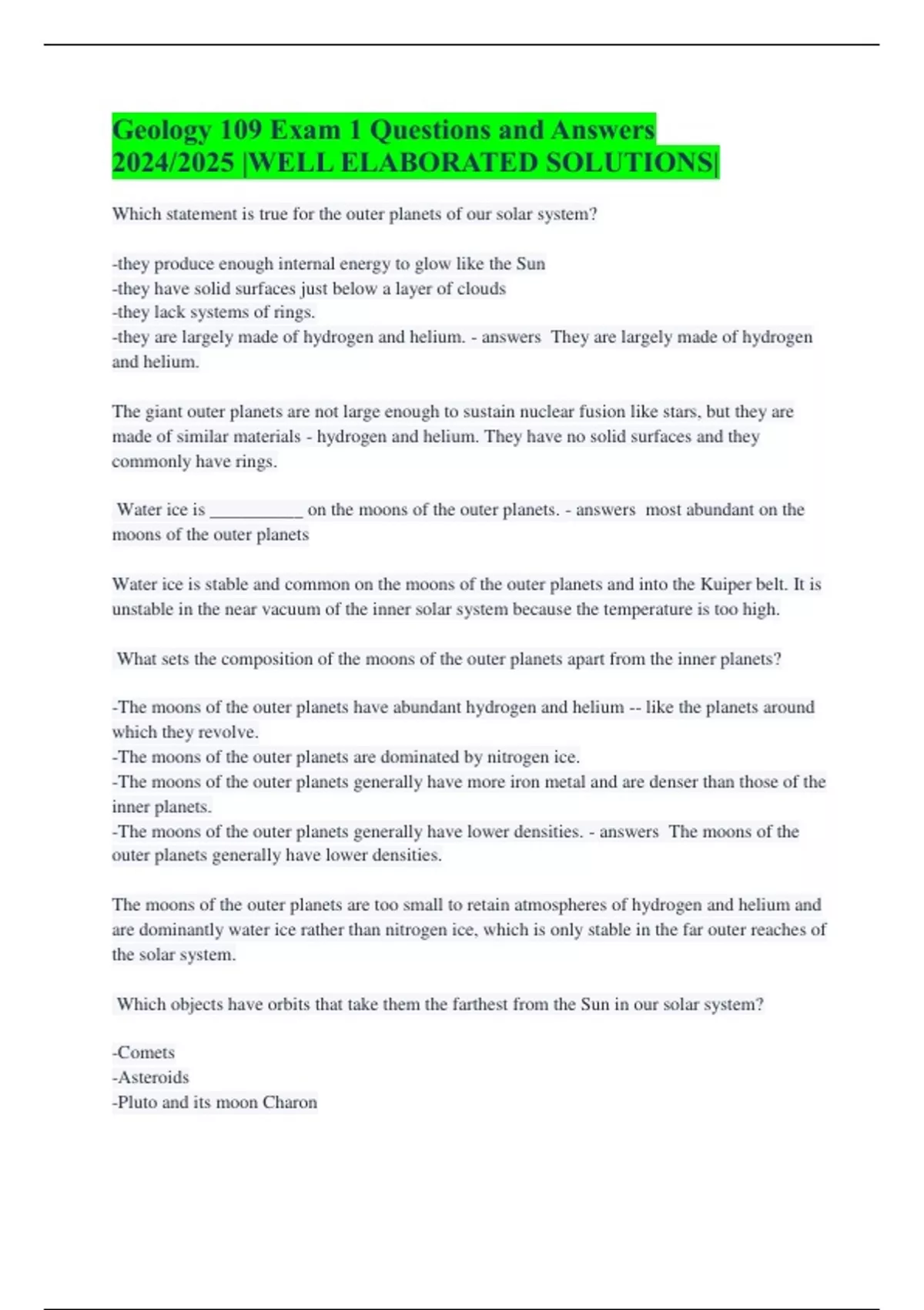 Geology 109 Exam 1 Questions and Answers 2024/2025 |WELL ELABORATED ...