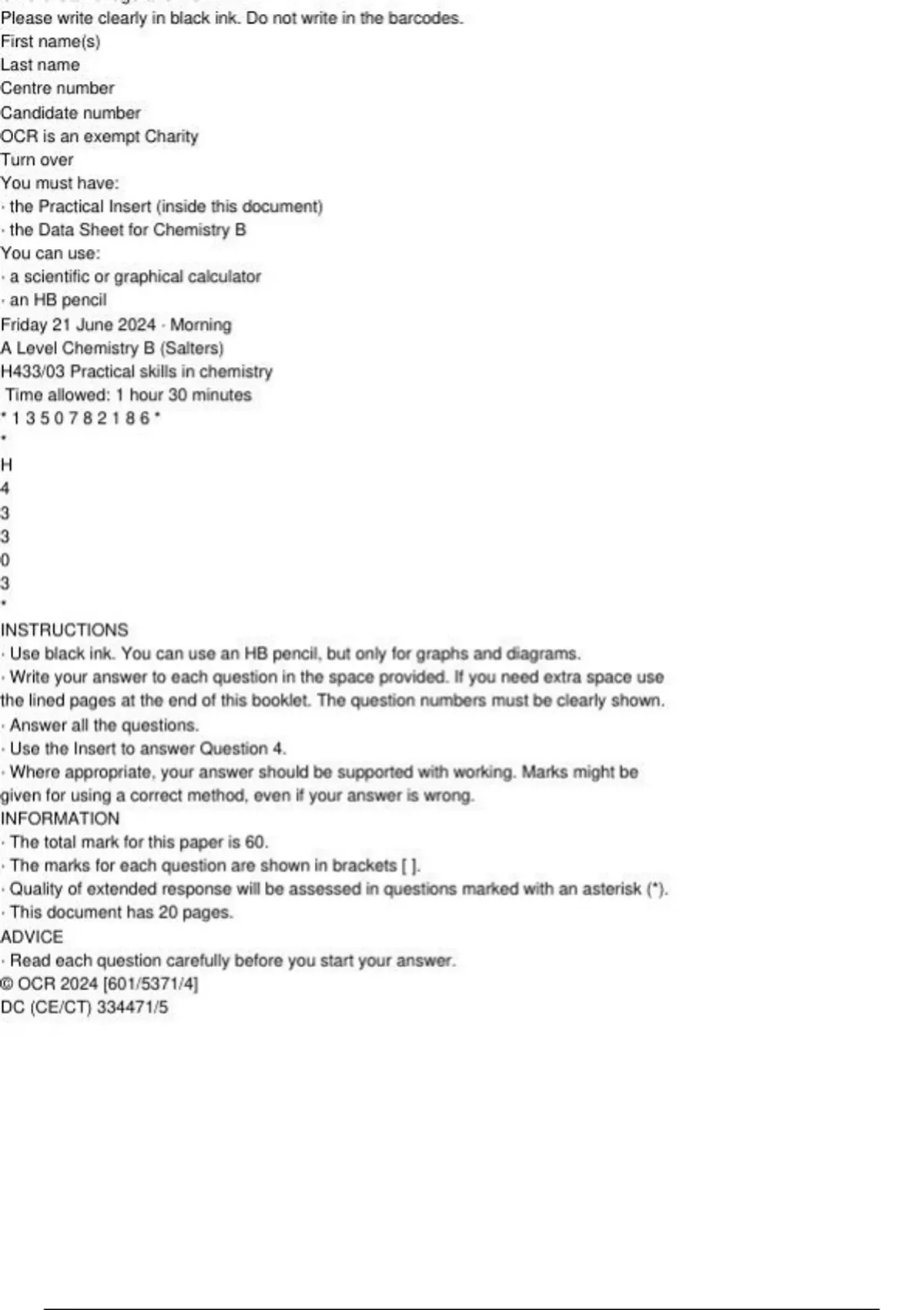 OCR OCR Chemistry B (Salters) (A Level) H433_03 Practical skills in ...