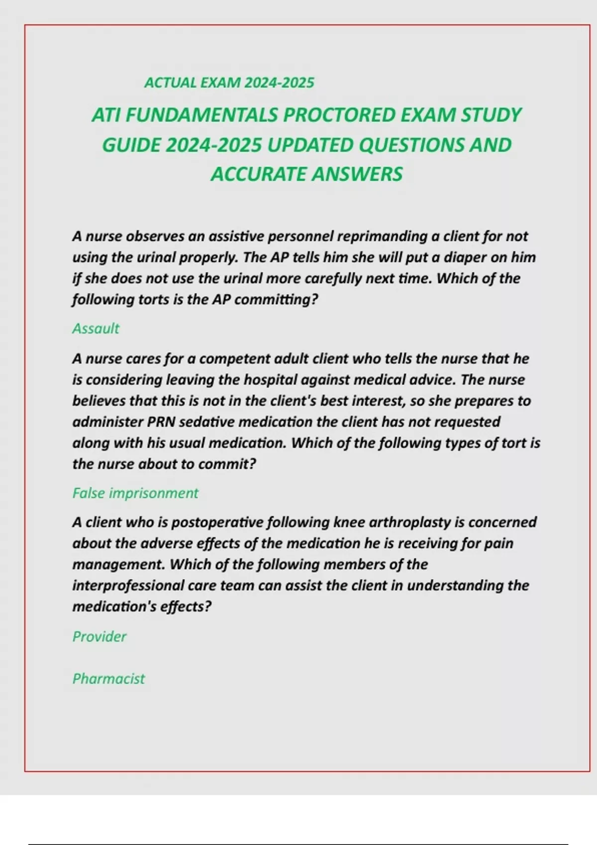 ATI FUNDAMENTALS PROCTOR - Stuvia US