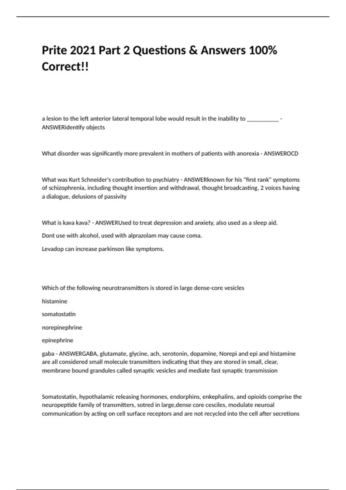 Prite 2021 Part 2 Questions & Answers 100% Correct!! - Prite 2021 Part ...