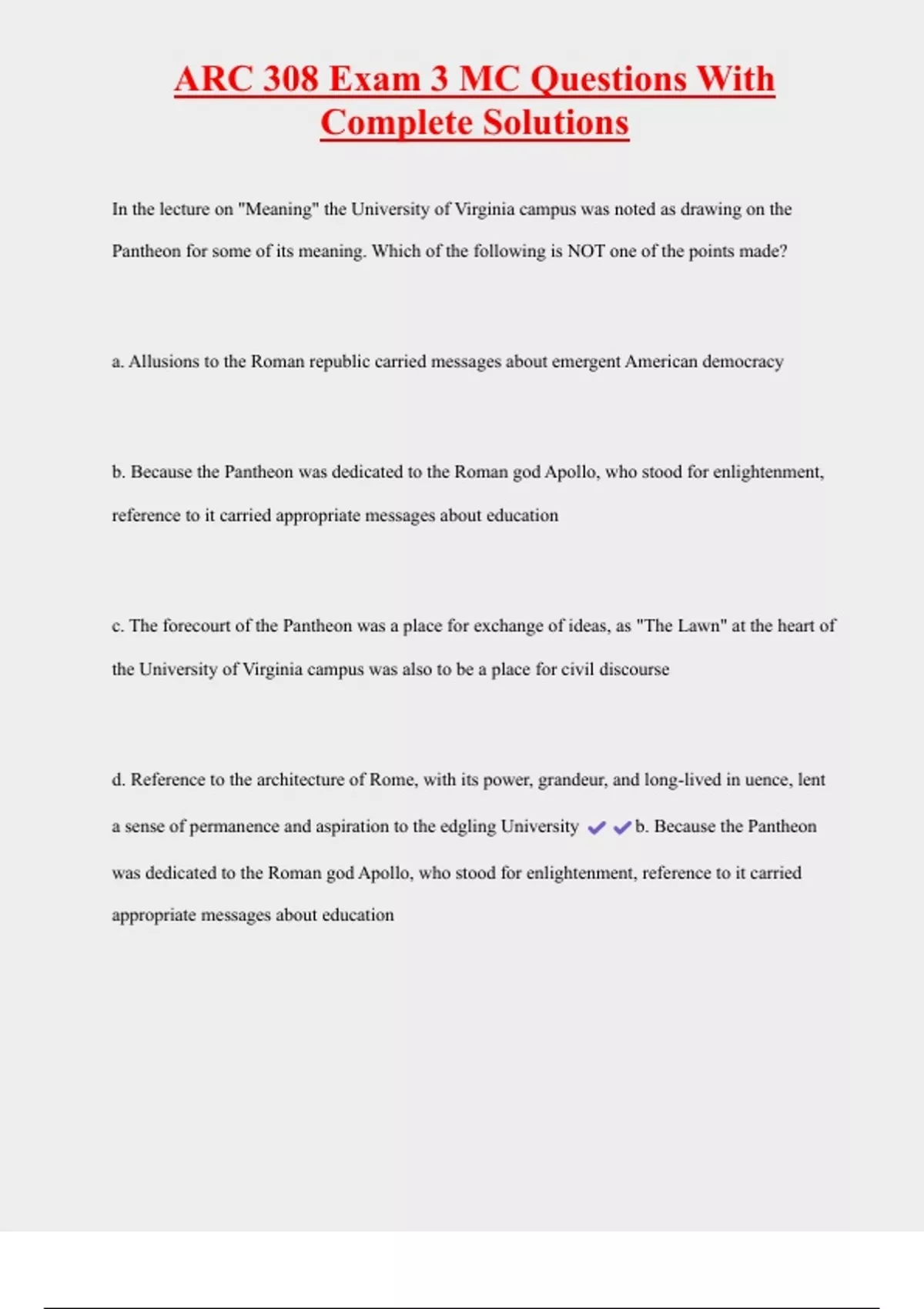 ARC 308 Exam 3 MC Questions With Complete Solutions - ARC 308 - Stuvia US