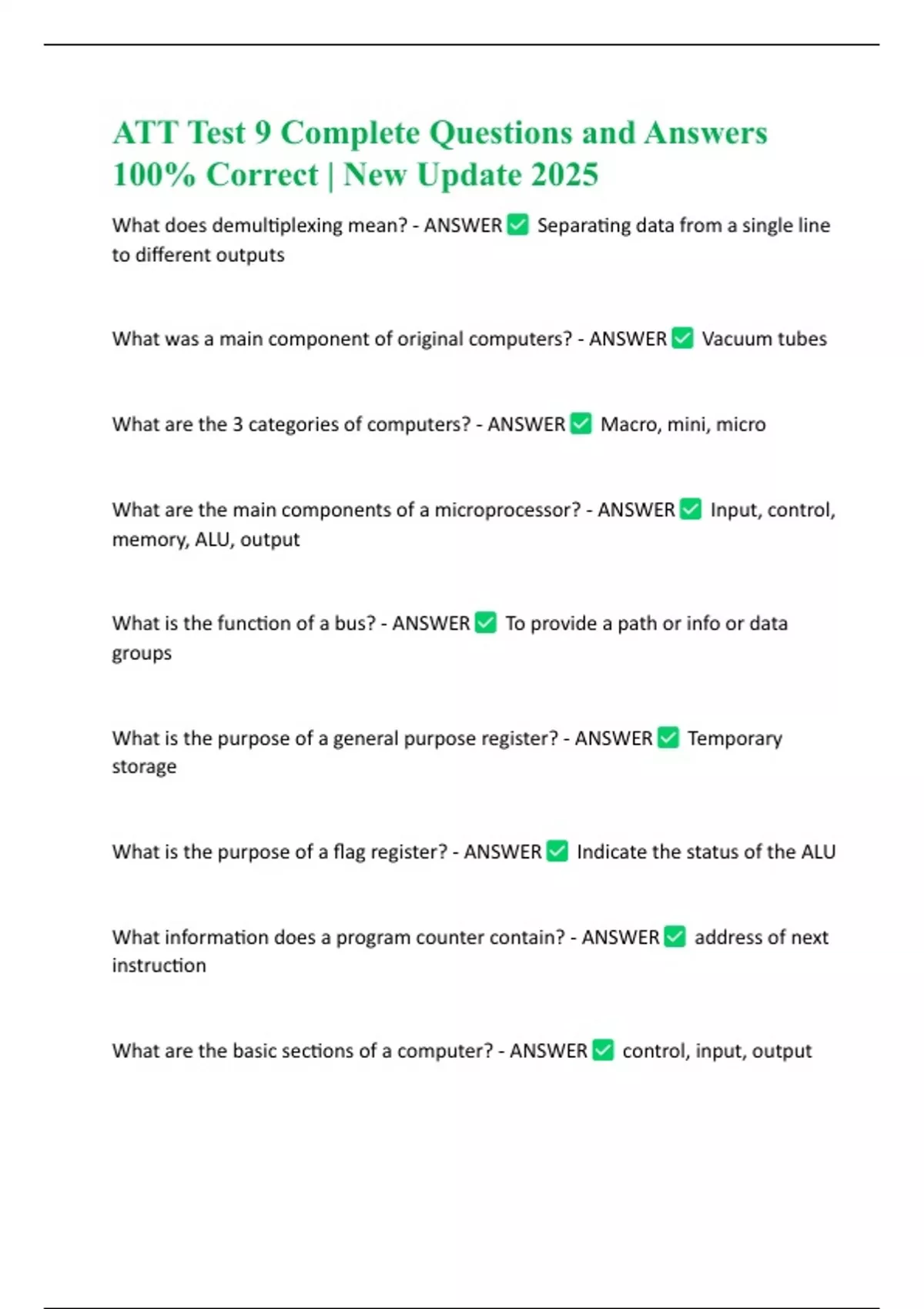 ATT Test 9 Complete Questions and Answers 100% Correct | New Update ...