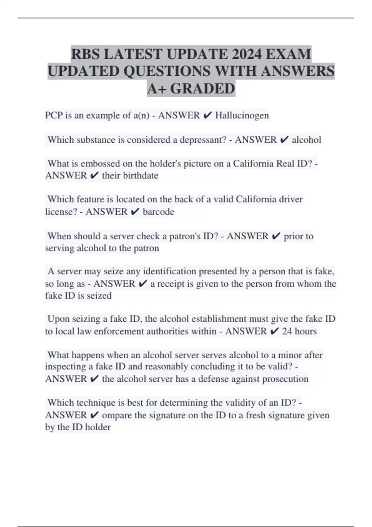 RBS LATEST UPDATE 2024 EXAM UPDATED QUESTIONS WITH ANSWERS A+ GRADED ...