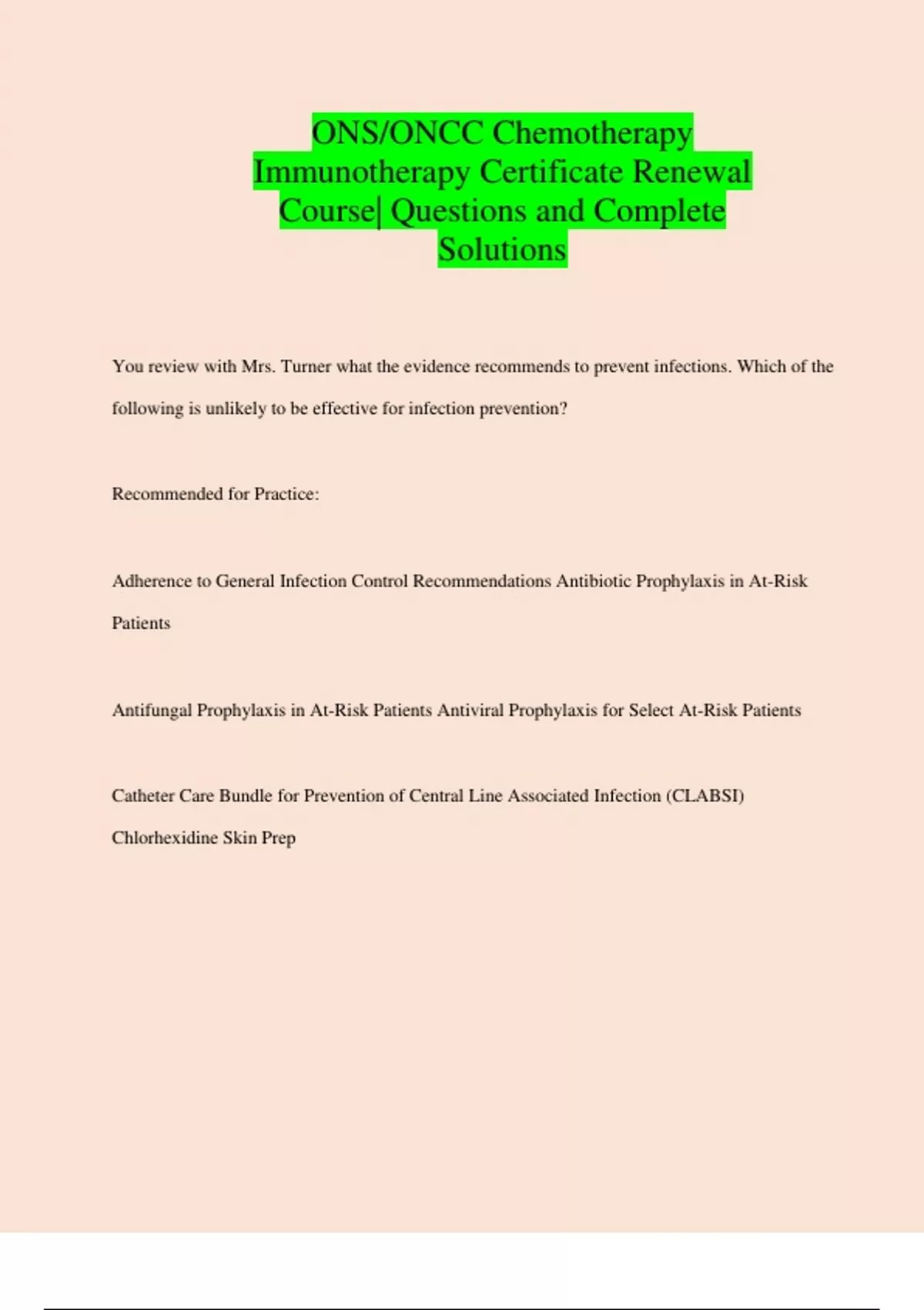 ONS/ONCC Chemotherapy Immunotherapy Certificate Renewal Course ...