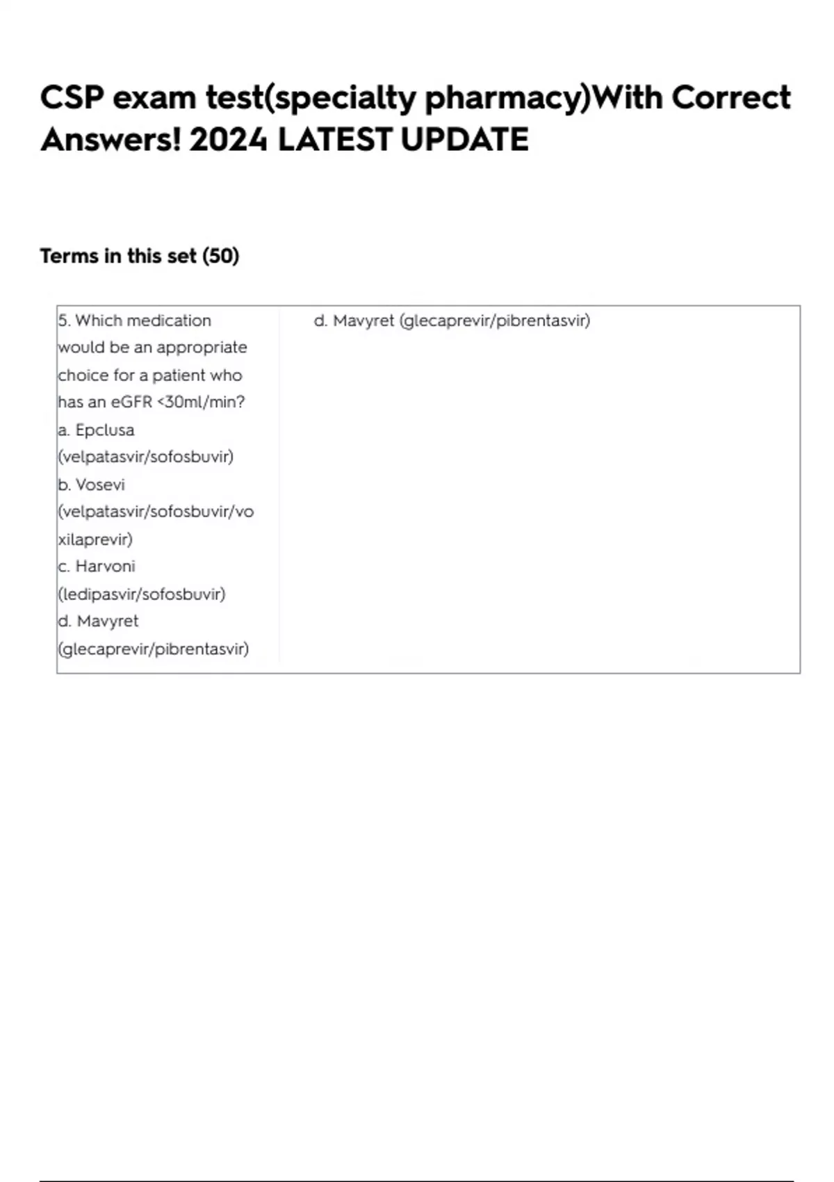 CSP exam test(specialty pharmacy)With Correct Answers! 2024 LATEST ...