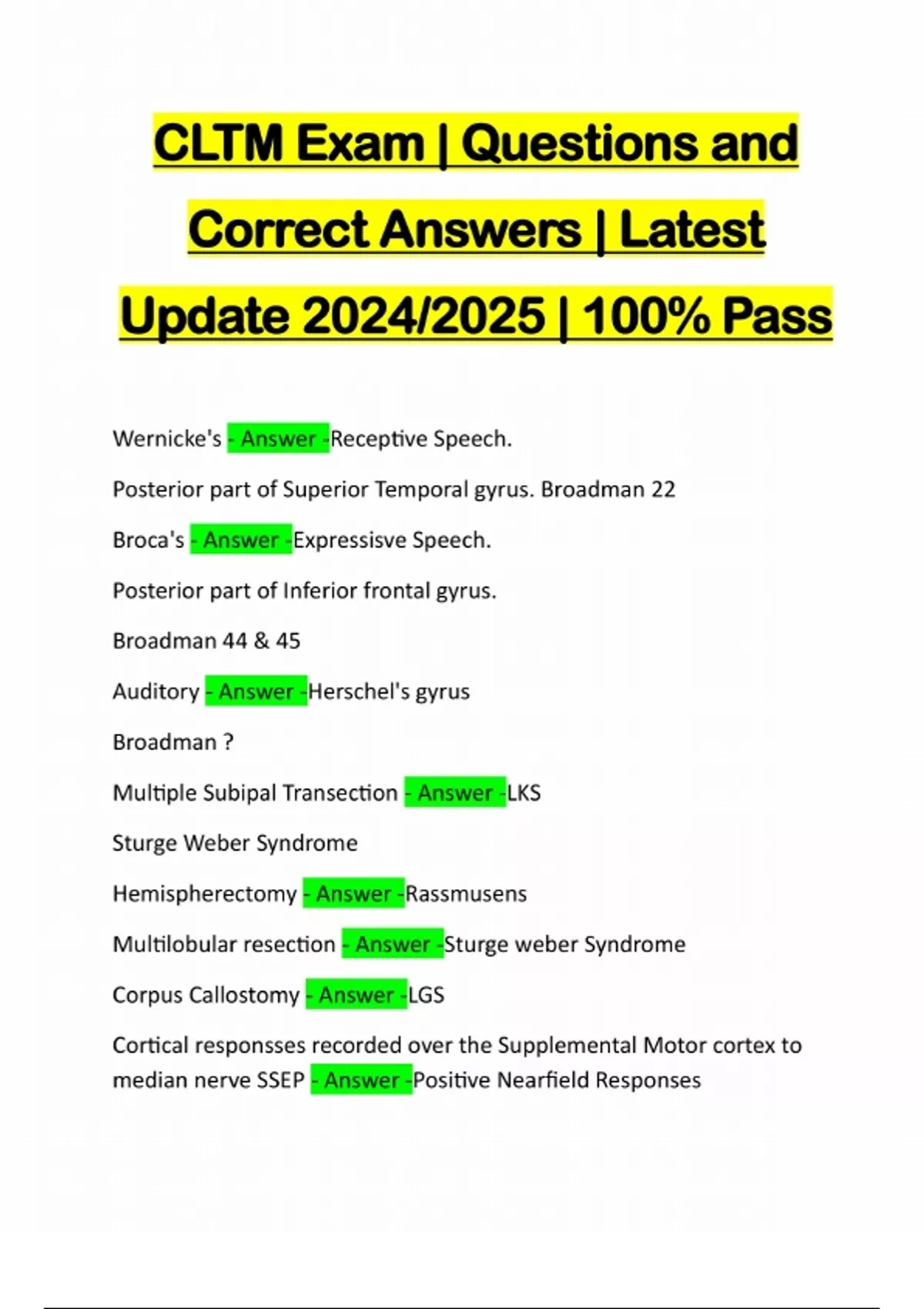 CLTM Study | Questions and Correct Answers | Latest Update 2024/2025 ...