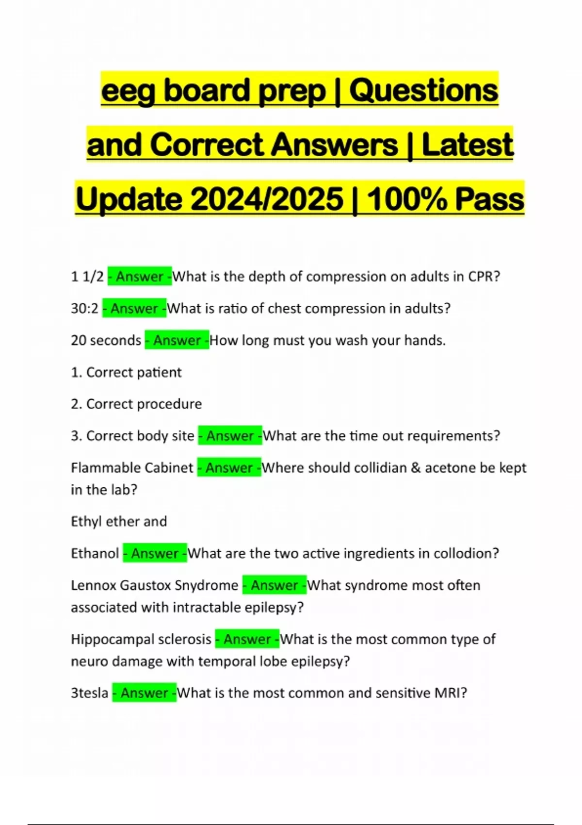 eeg board prep | Questions and Correct Answers | Latest Update 2024/ ...