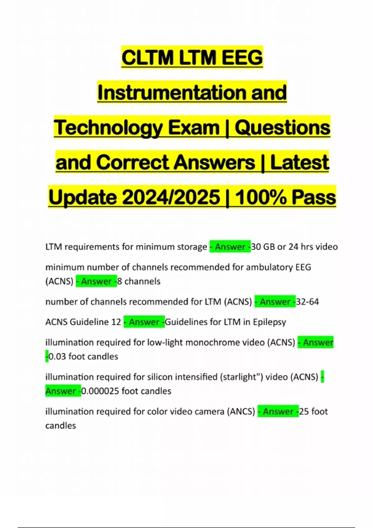 CLTM LTM EEG Instrumentation and Technology Exam | Questions and ...