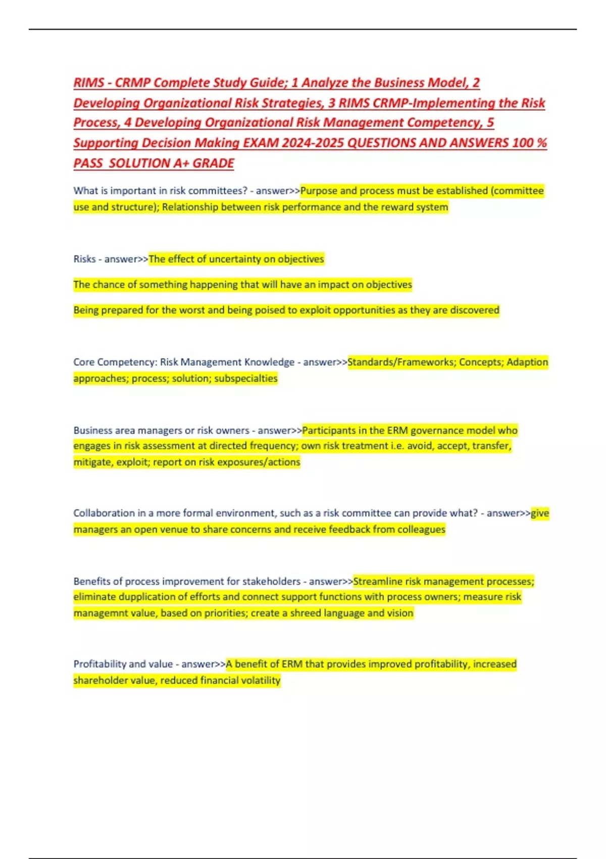 RIMS - CRMP Complete Study Guide; 1 Analyze the Business Model, 2 ...