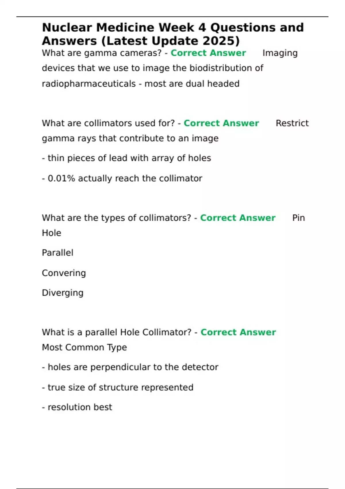 Nuclear Medicine Week 4 Questions and Answers (Latest Update 2025 ...