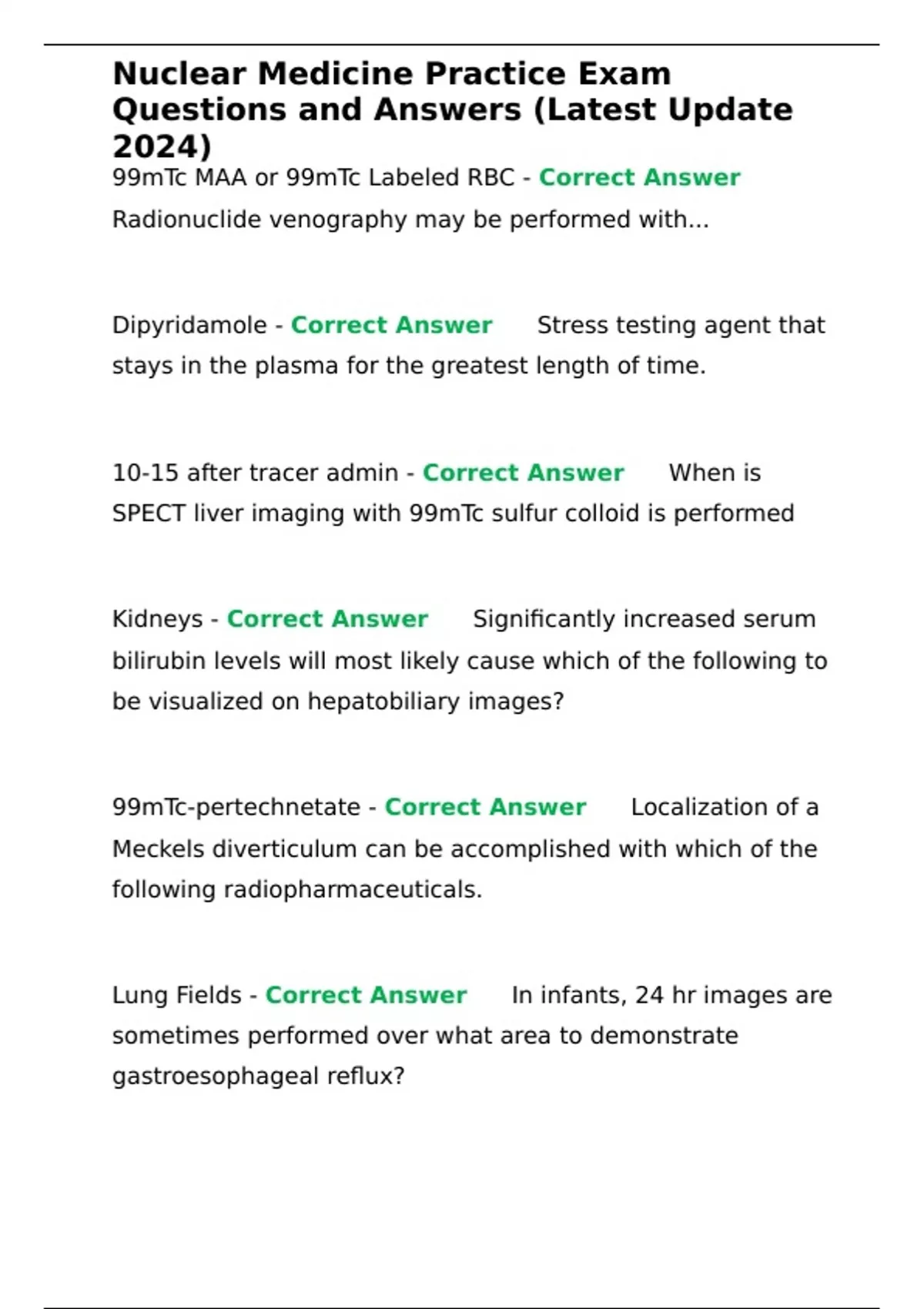 Nuclear Medicine Practice Exam Questions and Answers (Latest Update ...