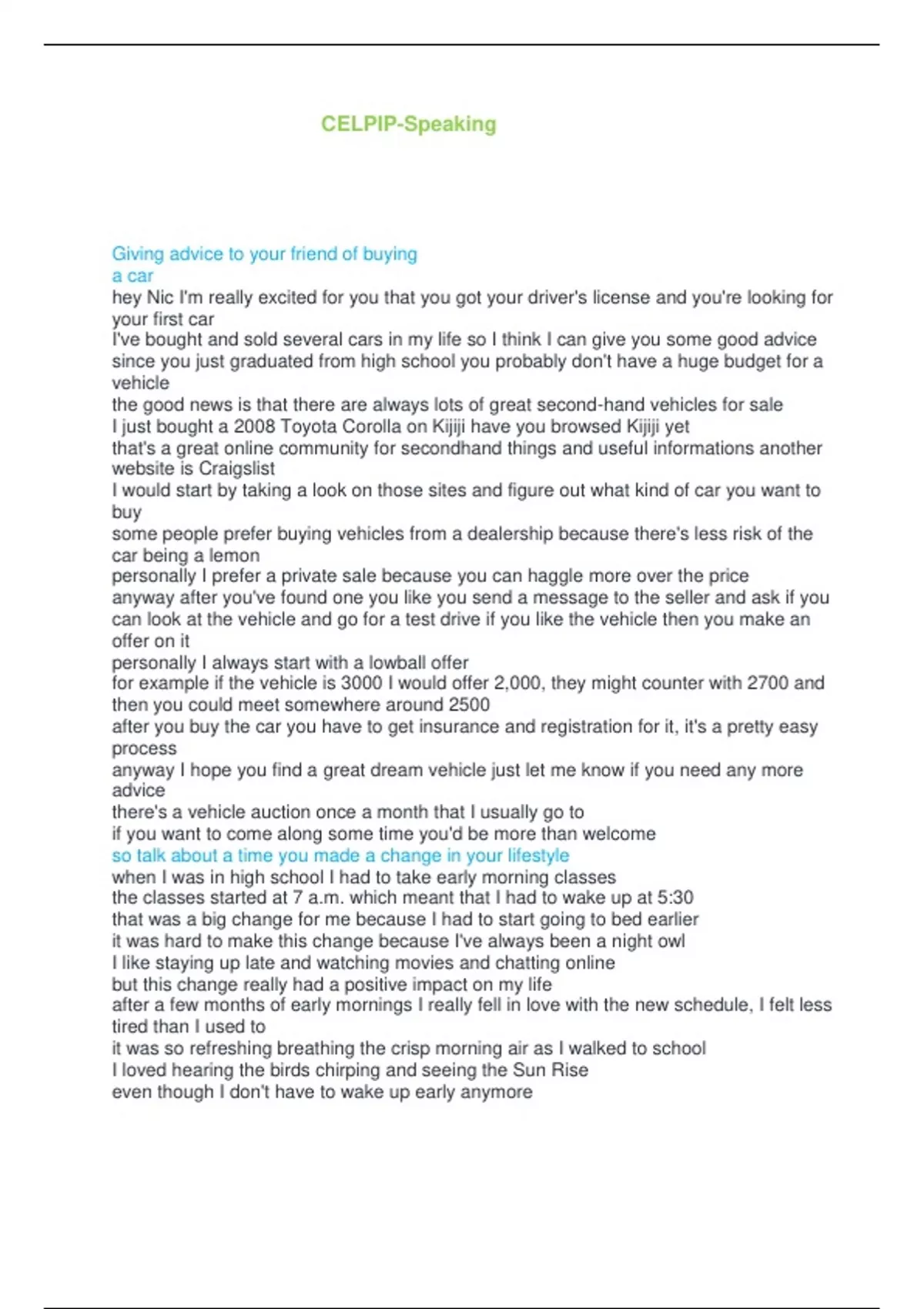 CELPIP-Speaking questions and answers 100% complete solution 2024/2025 ...