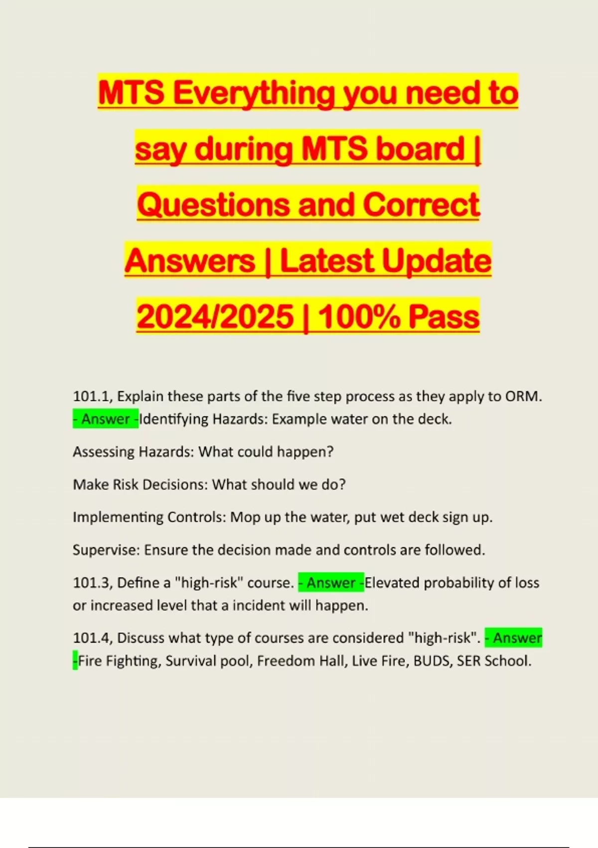 MTS Everything you need to say during MTS board | Questions and Correct ...