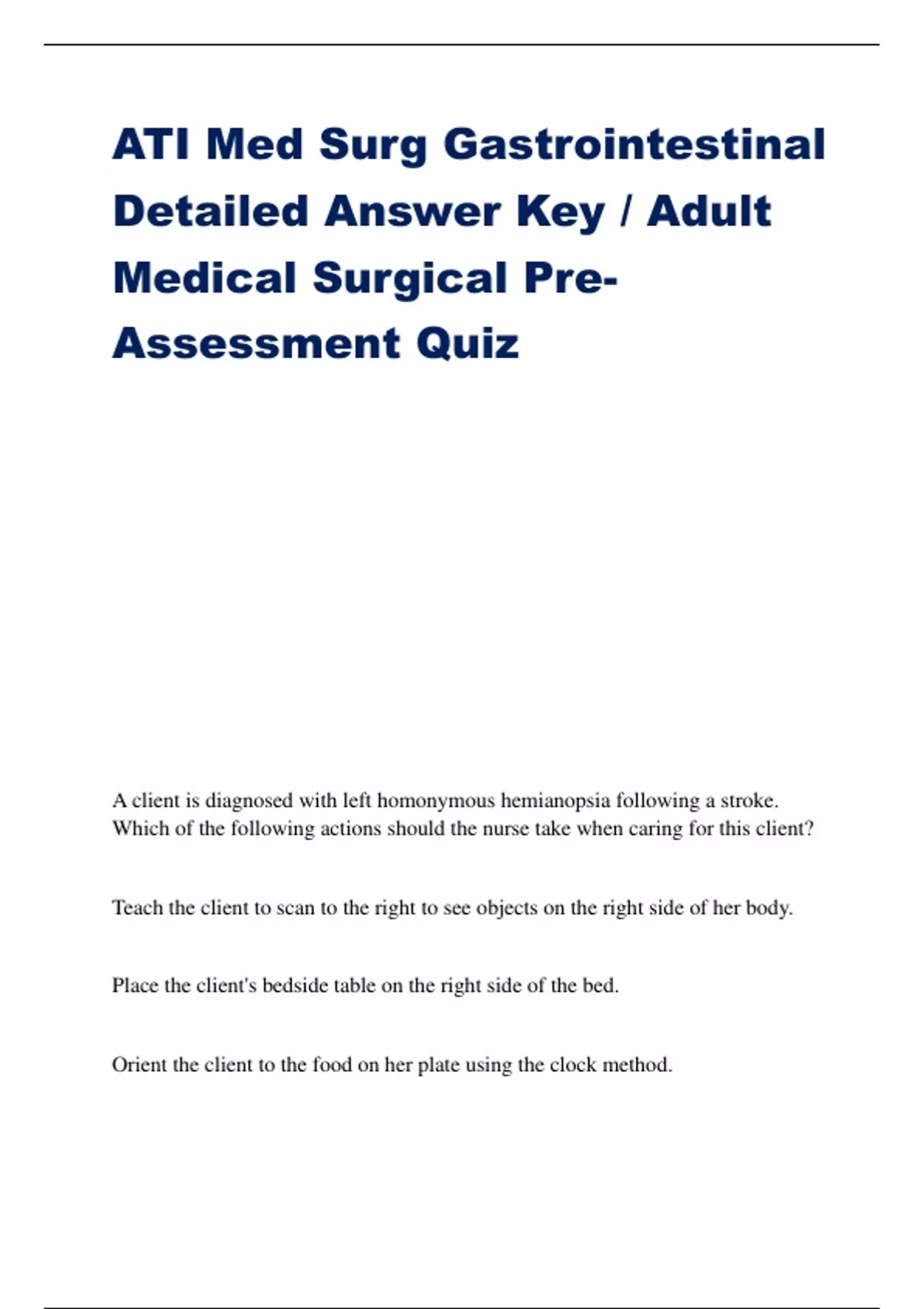 ATI Med Surg Gastrointestinal Detailed Answer Key / Adult Medical ...